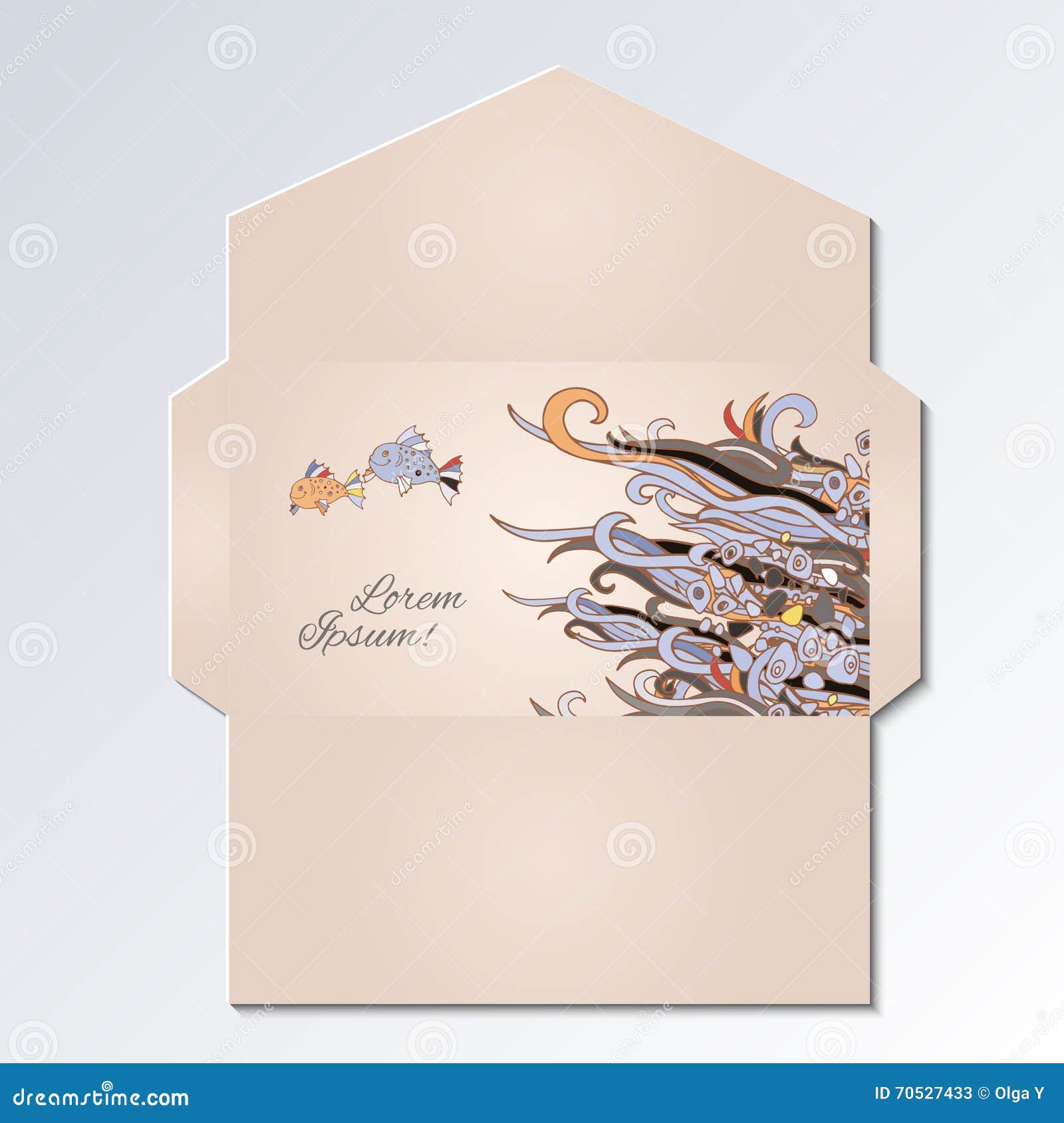 Envelope Design with Hand Drawn Birds and Abstract Waves Drawing. Stock ...