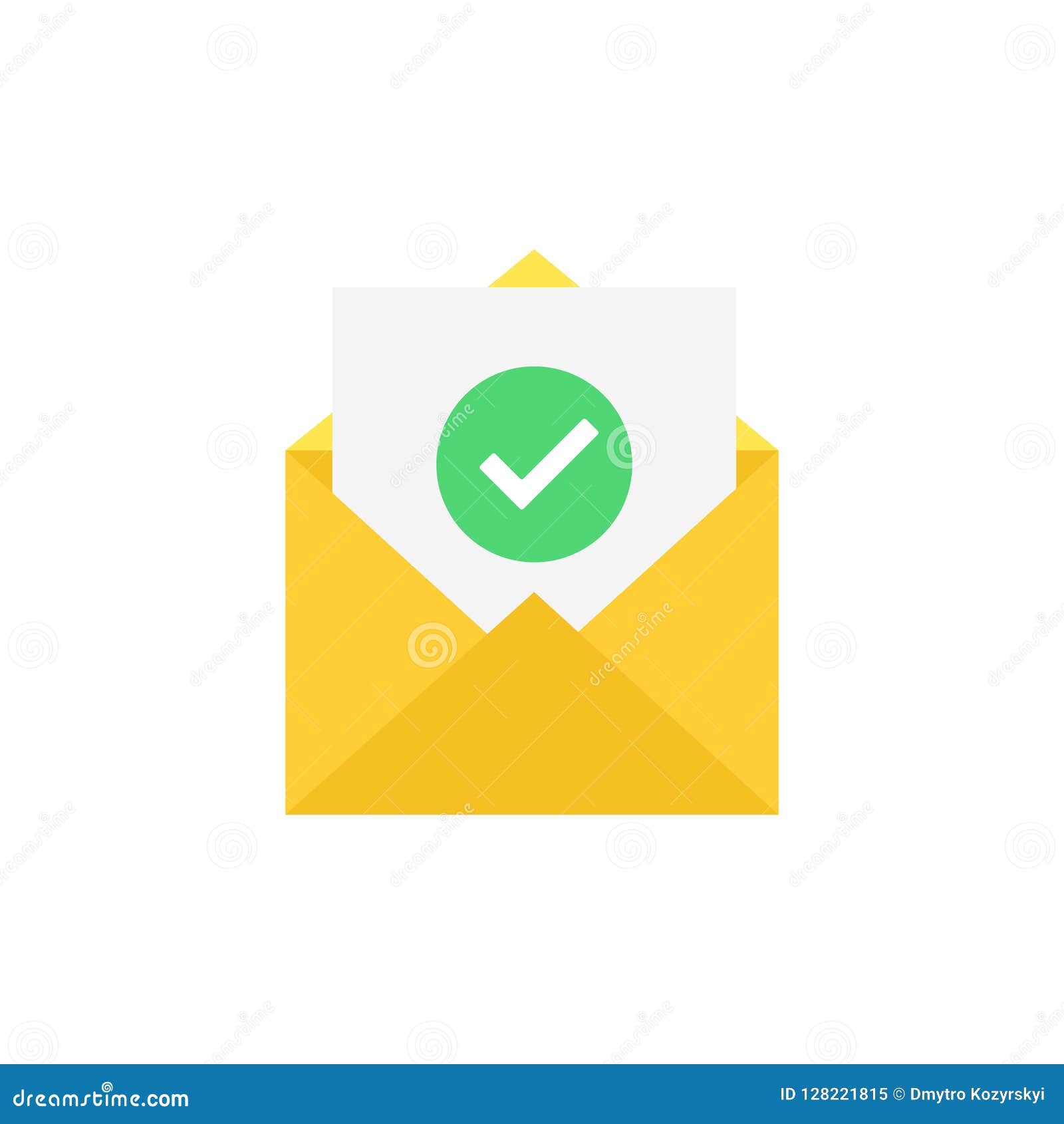 Envelope and Document and Round Green Check Mark Icon. Vector ...
