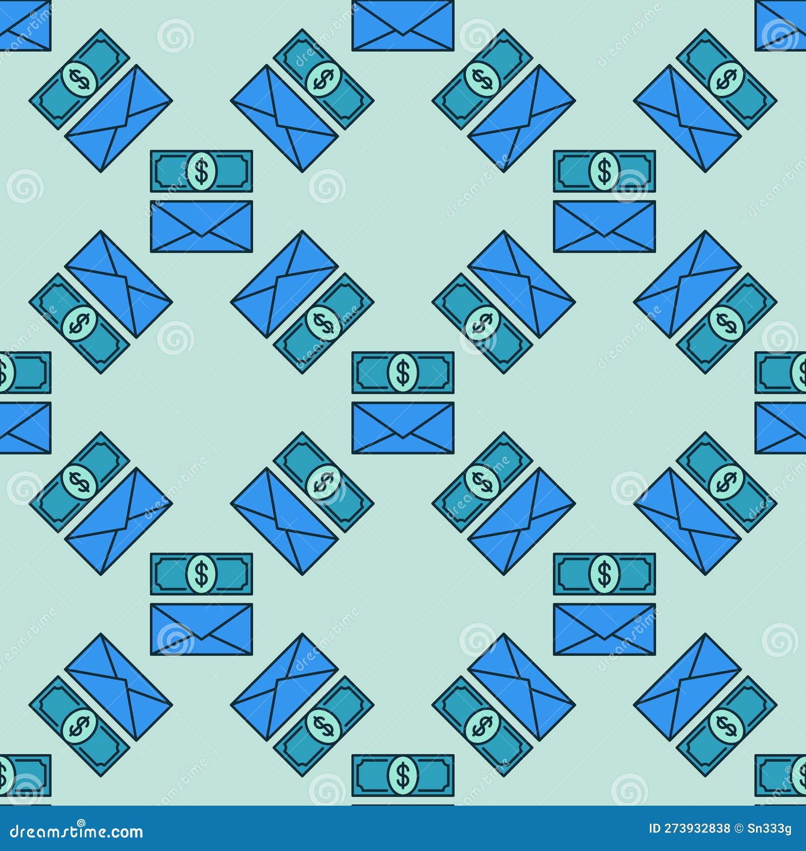 Envelope and Dollar Banknote Vector Colored Seamless Pattern Stock ...