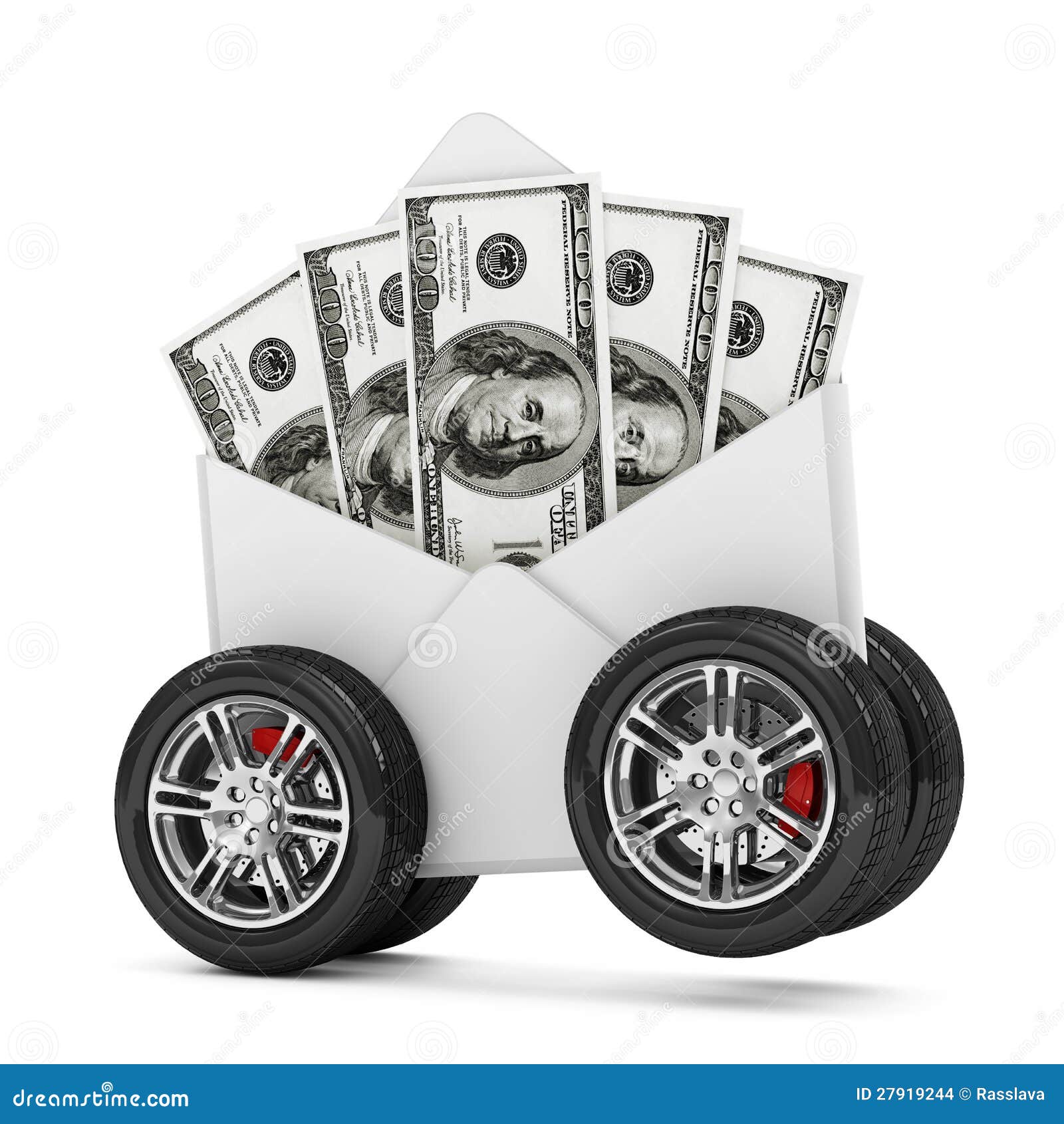 Envelope with Dollar Bills on Wheels Stock Illustration - Illustration ...