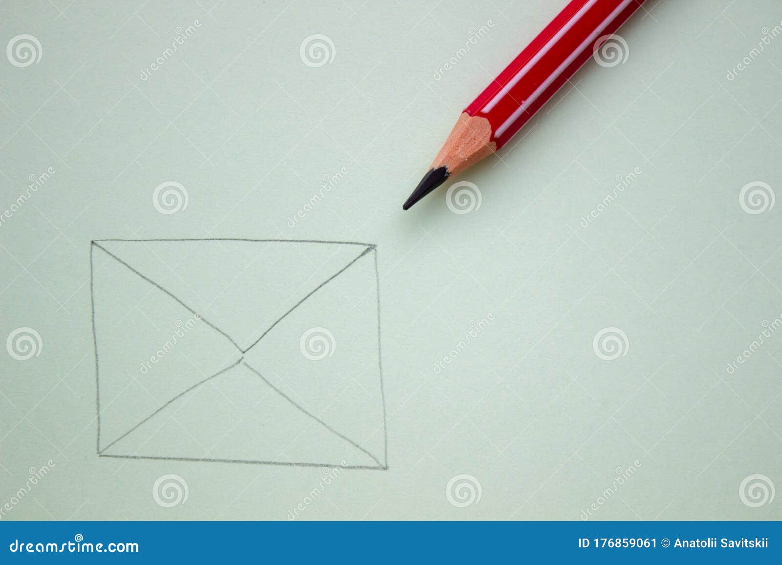 An Envelope Drawn in Pencil on a Paper Sheet, Close-up. Stock Image ...