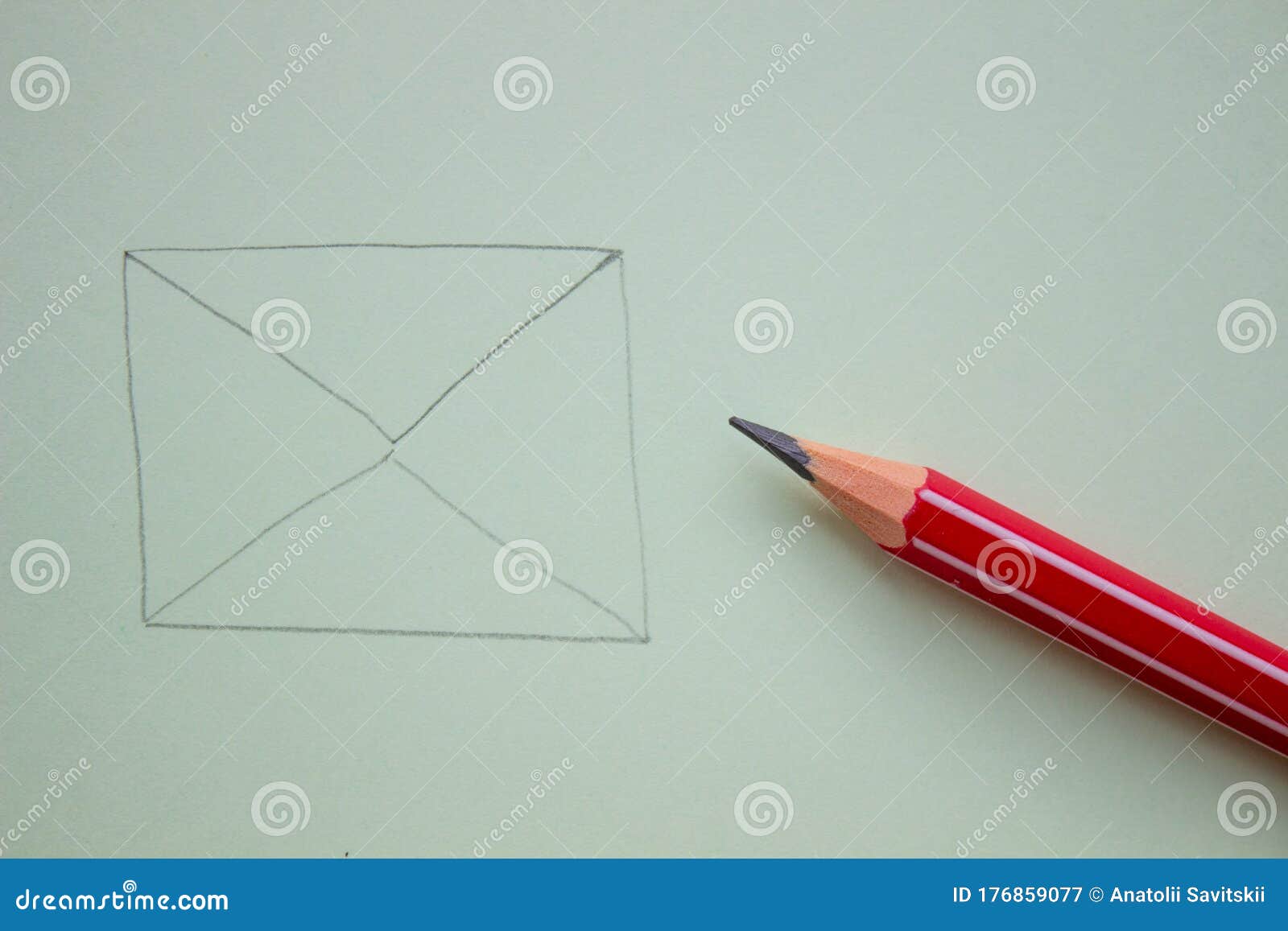 An Envelope Drawn in Pencil on a Paper Sheet, Close-up. Stock Image ...