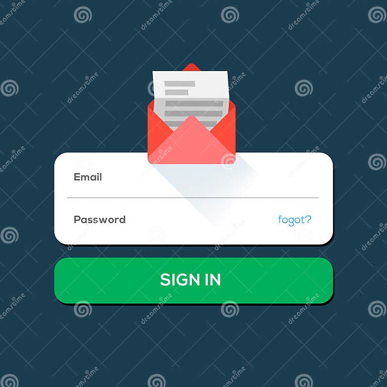 Envelope E-mail Flat Icon, with Log in Button Stock Vector ...