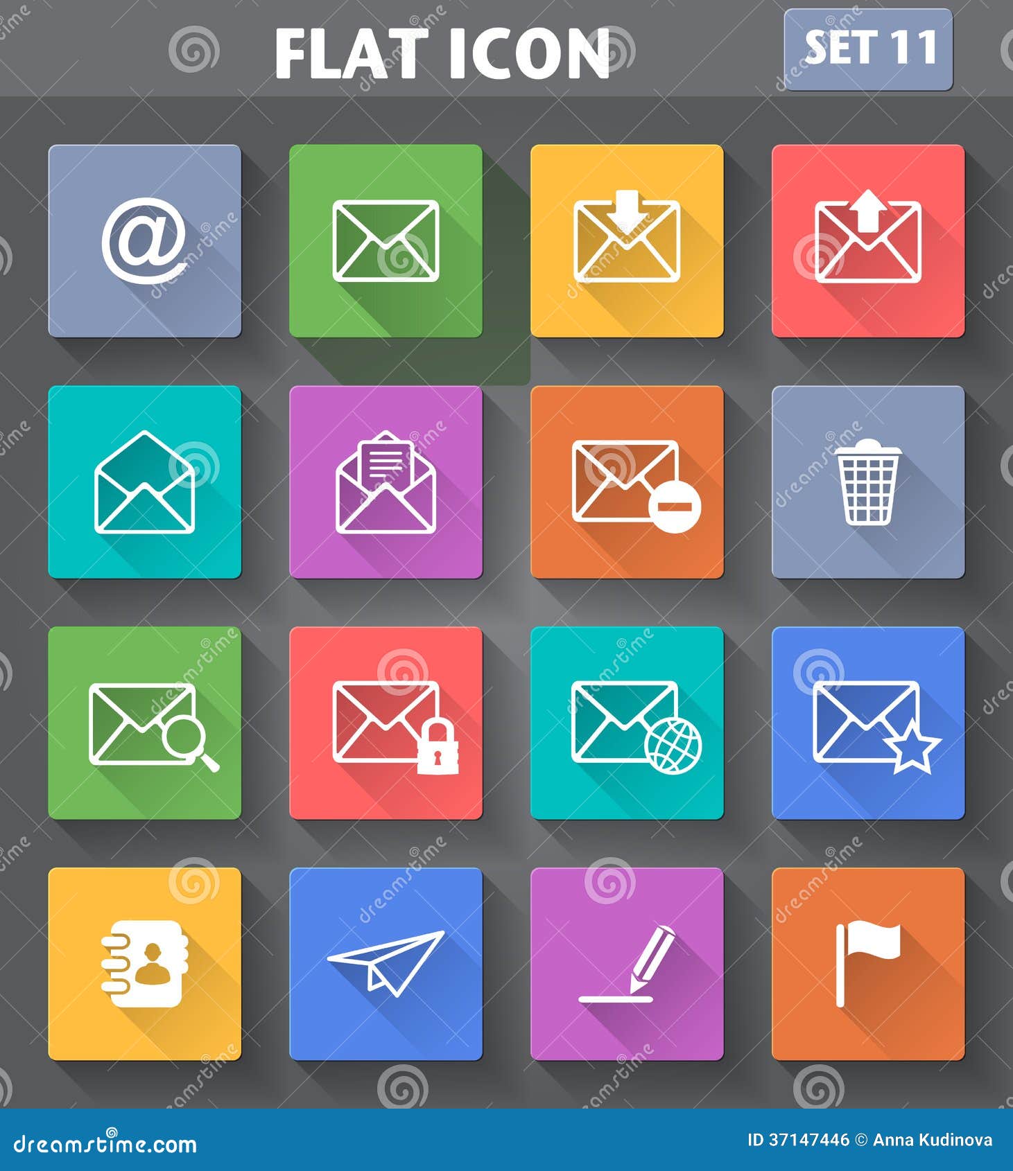 Envelope, E-mail Icons Set in Flat Style with Long Stock Vector ...