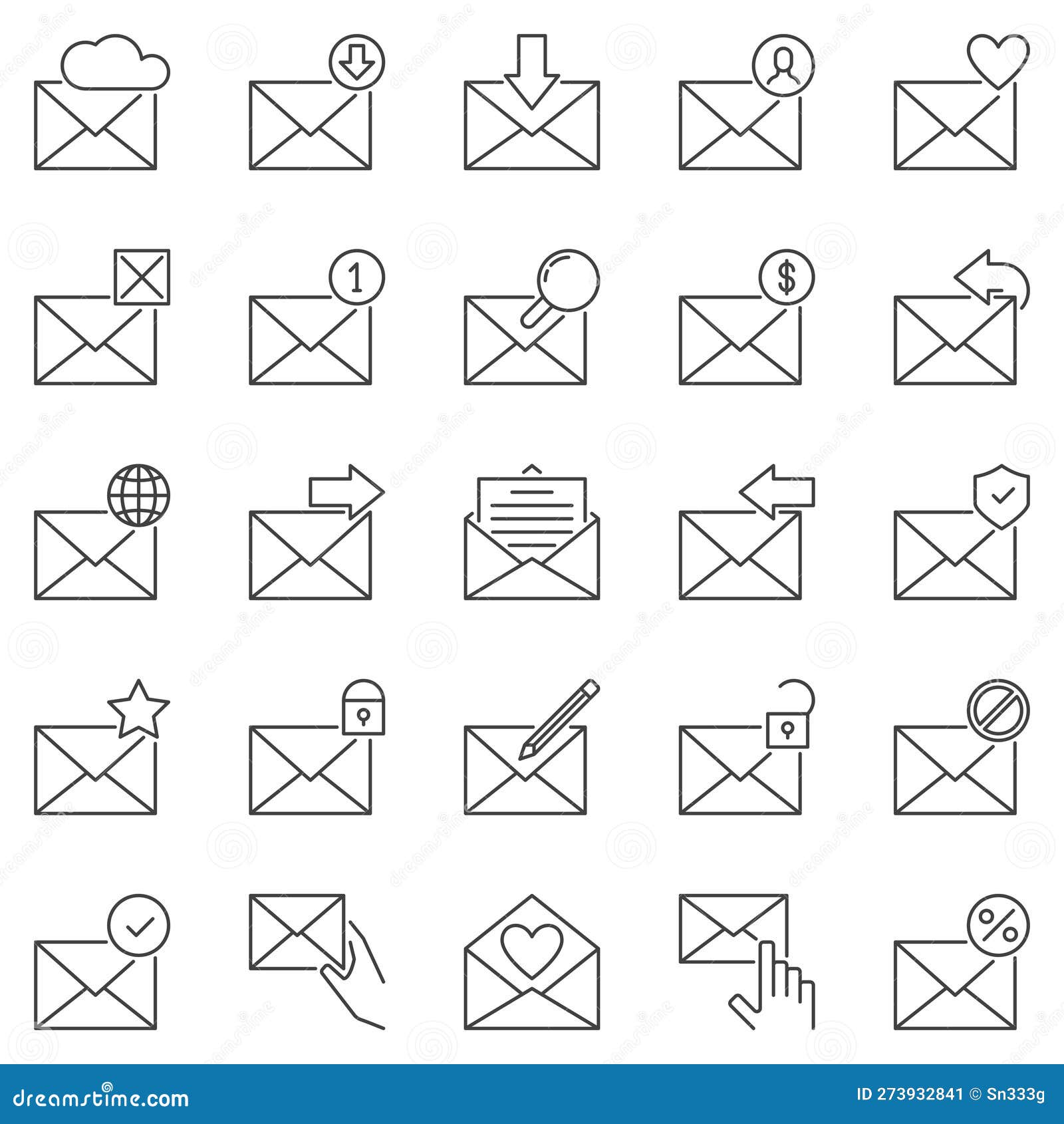 Envelope and Email Outline Icons Set - Mail Message Vector Line Symbols ...