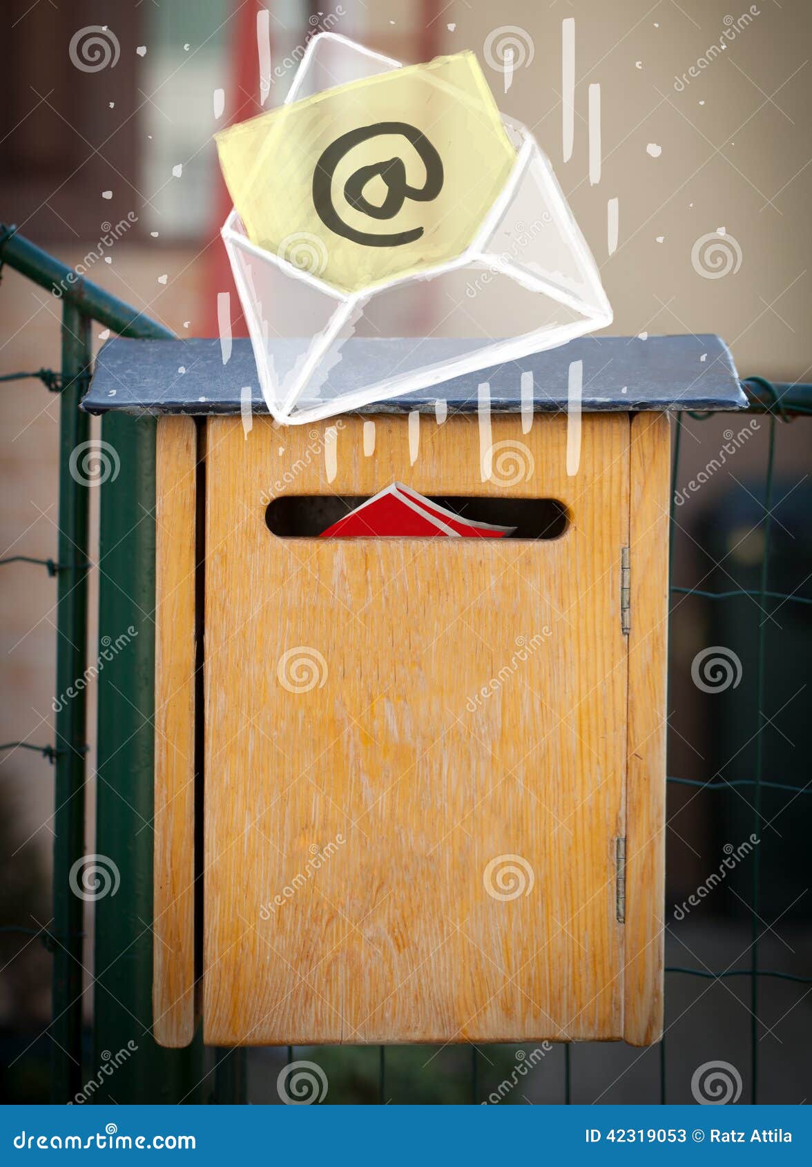Envelope with Email Sign Dropping into Mailbox Stock Image - Image of ...