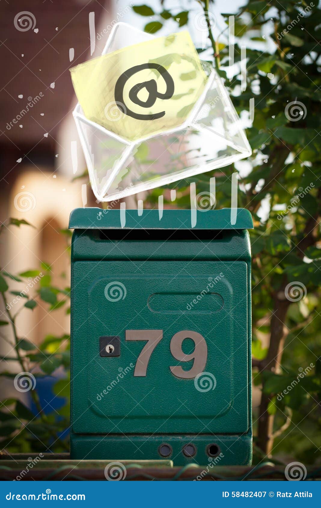 Envelope with Email Sign Dropping into Mailbox Stock Image - Image of ...