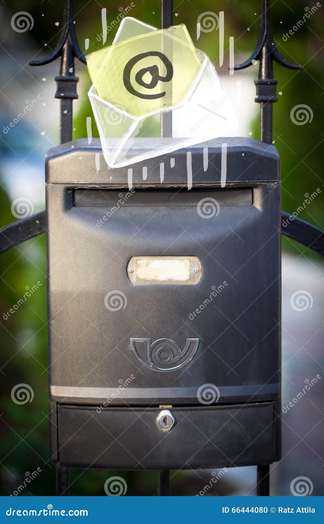 Envelope with Email Sign Dropping into Mailbox Stock Photo - Image of ...
