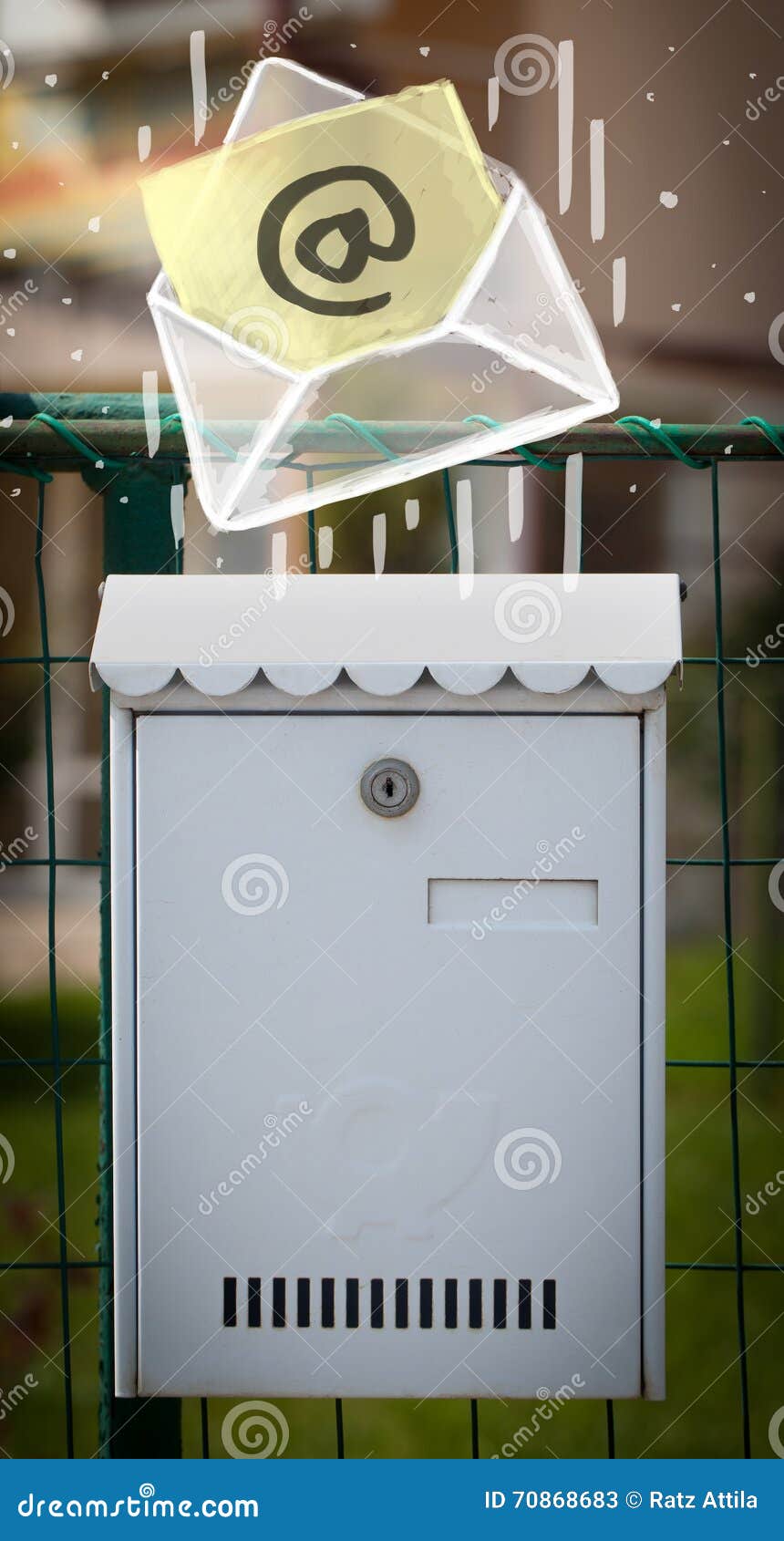 Envelope with Email Sign Dropping into Mailbox Stock Image - Image of ...