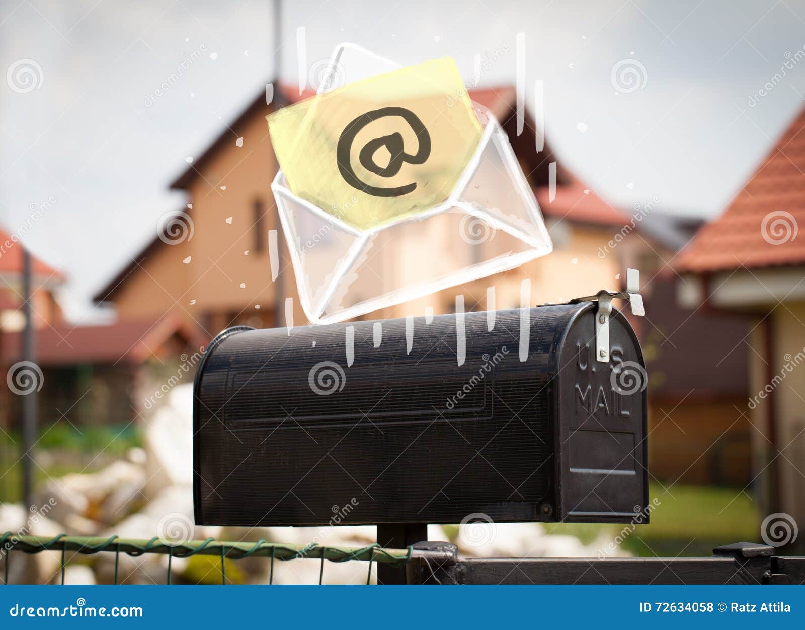 Envelope with Email Sign Dropping into Mailbox Stock Photo - Image of ...