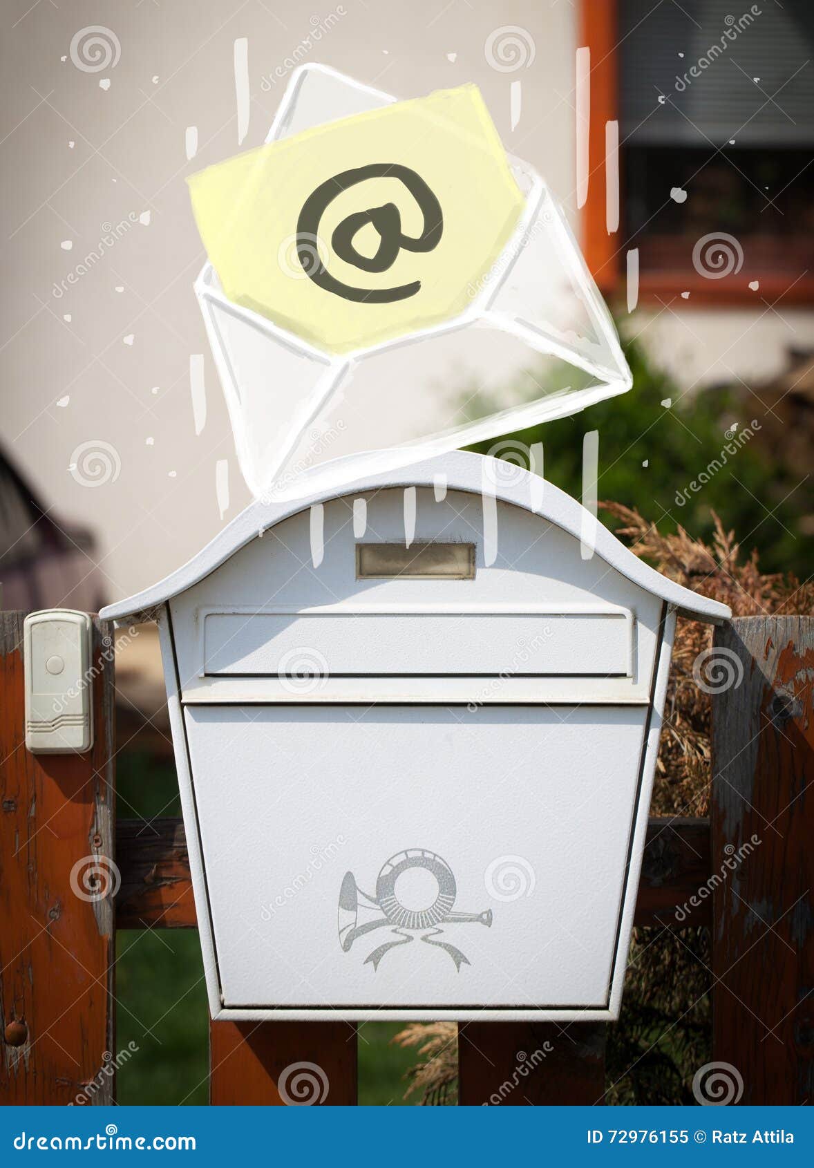 Envelope with Email Sign Dropping into Mailbox Stock Image - Image of ...