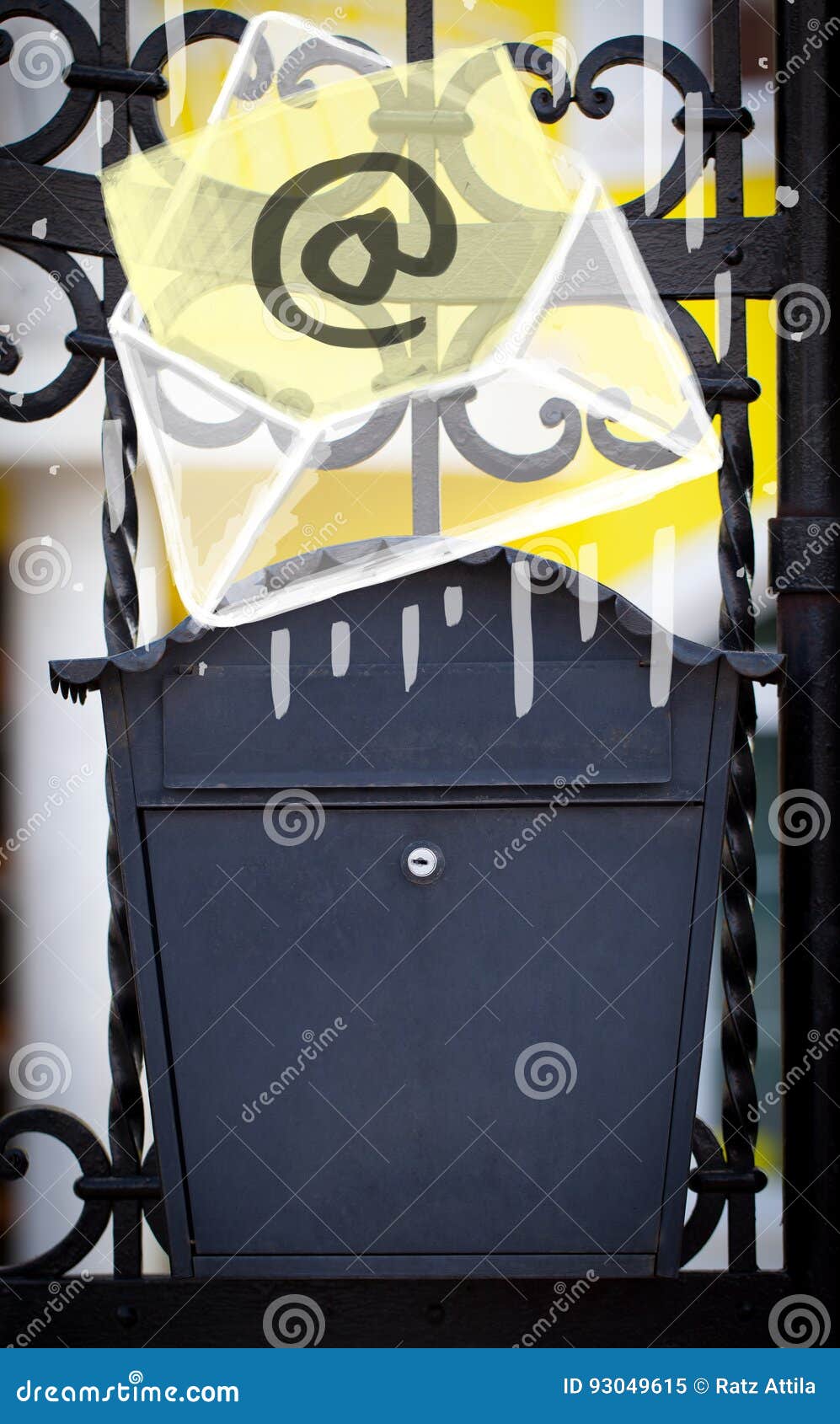 Envelope with Email Sign Dropping into Mailbox Stock Image - Image of ...