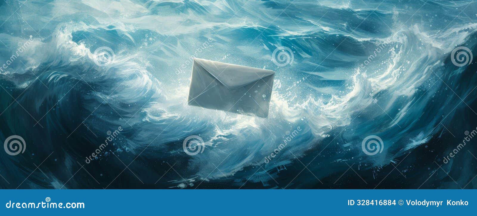 Envelope Floating on Turbulent Ocean Waves, Surreal Concept Stock Photo ...