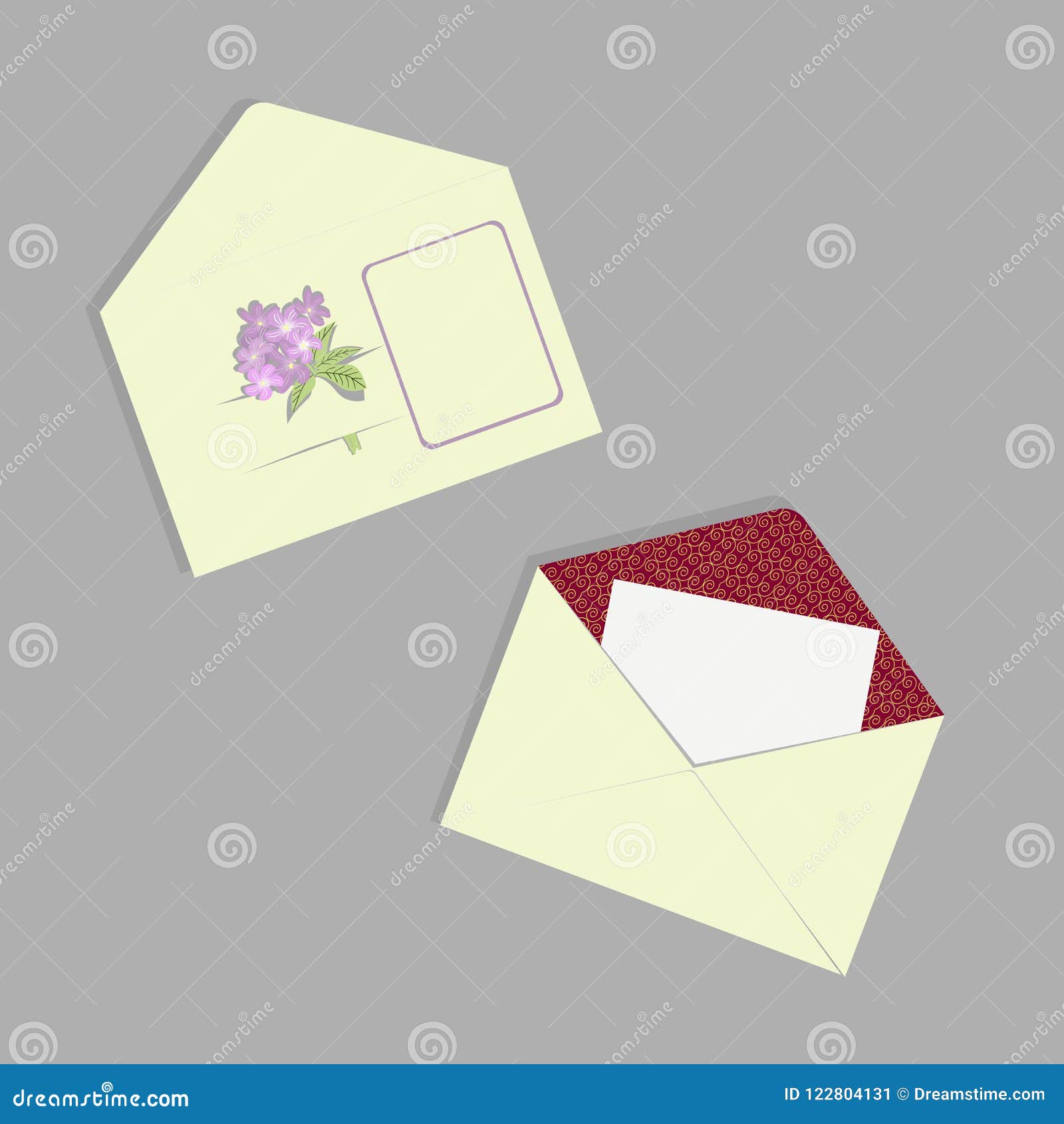 Envelope with Flowers on Front Side and Blank Note Inside. Stock Vector ...