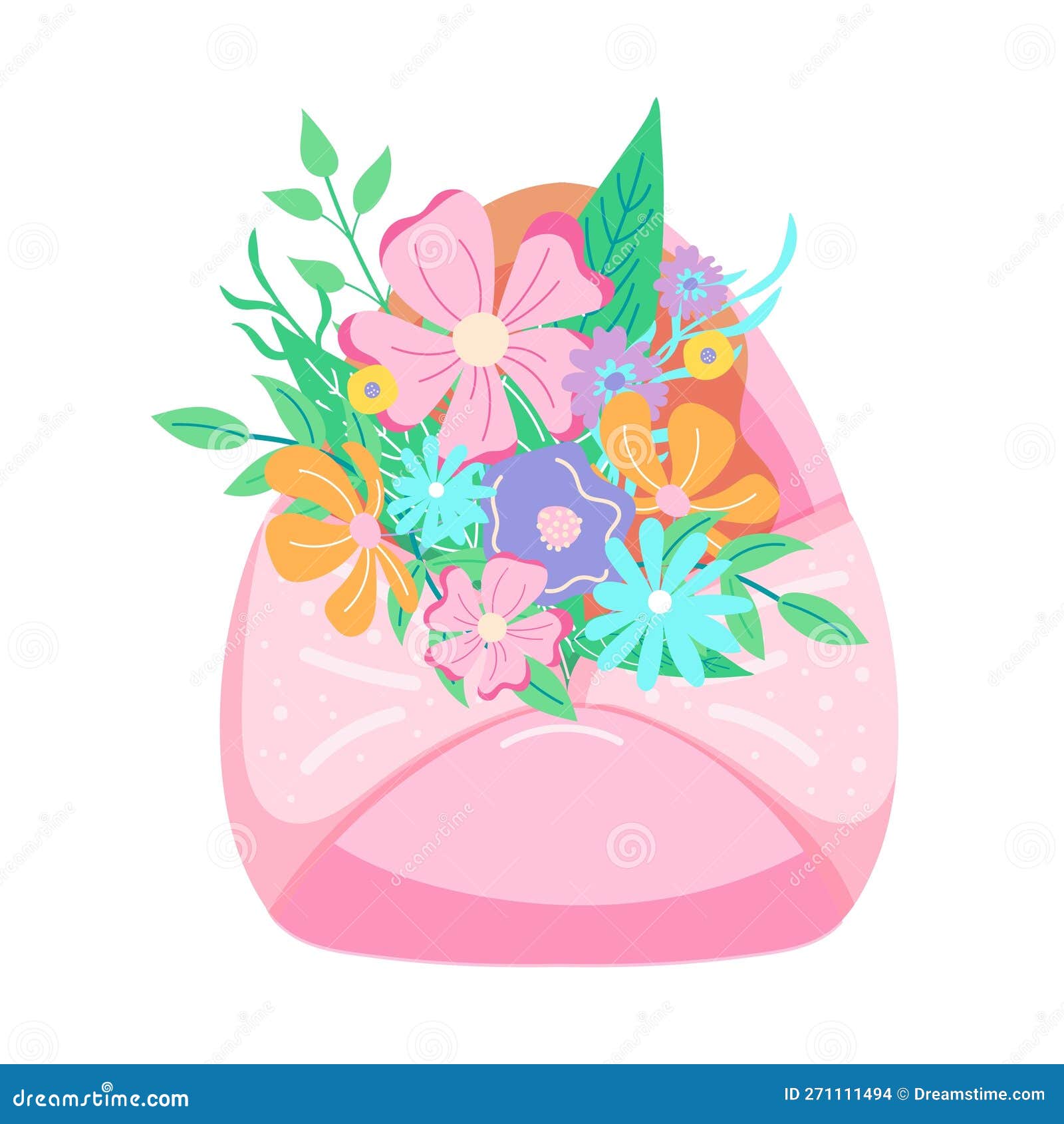 Hand Drawn Envelope with Garden Flowers Flat Style Colored Doodle ...