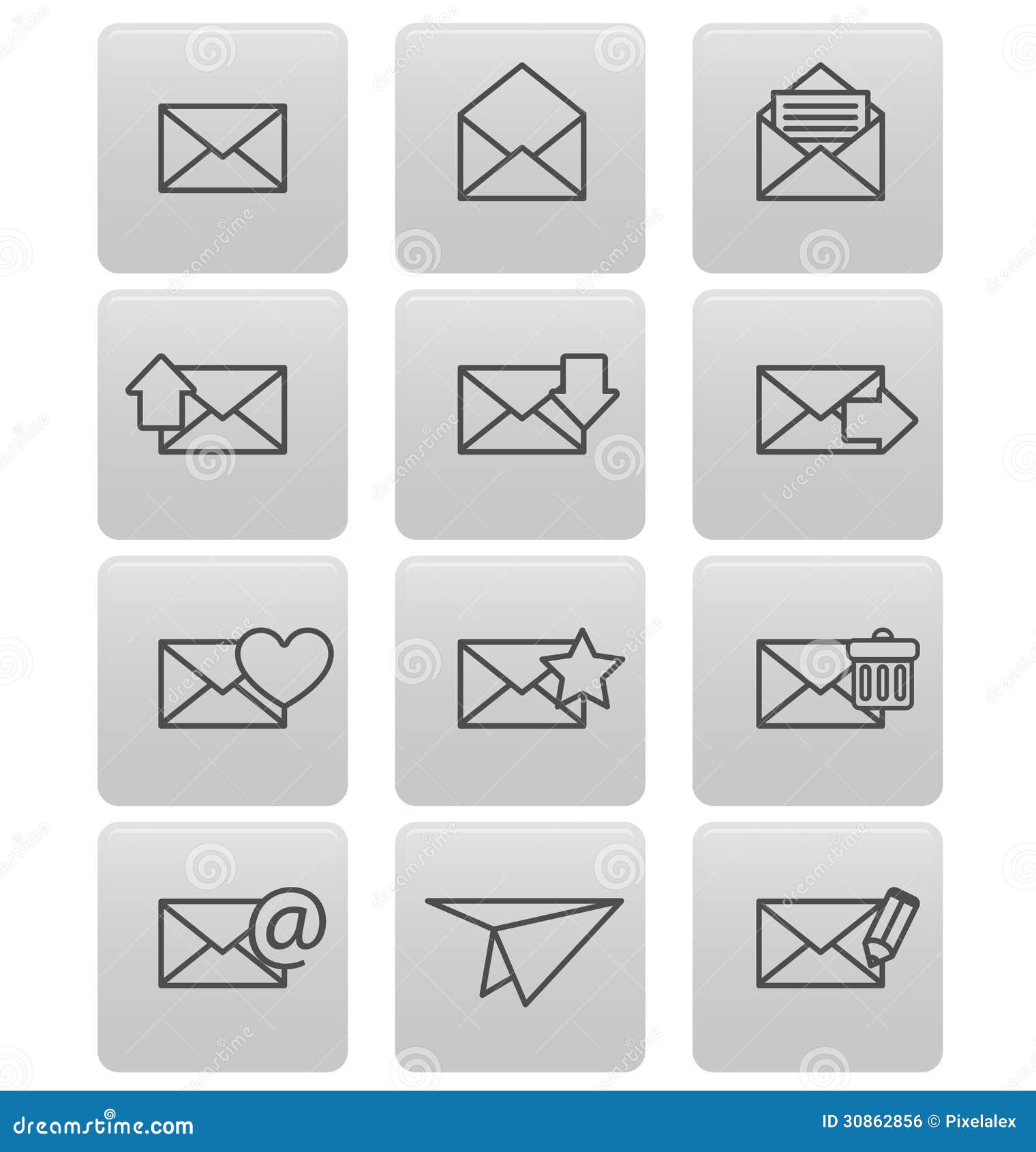 Envelope Icons for Email on Gray Squares Stock Vector - Illustration of ...