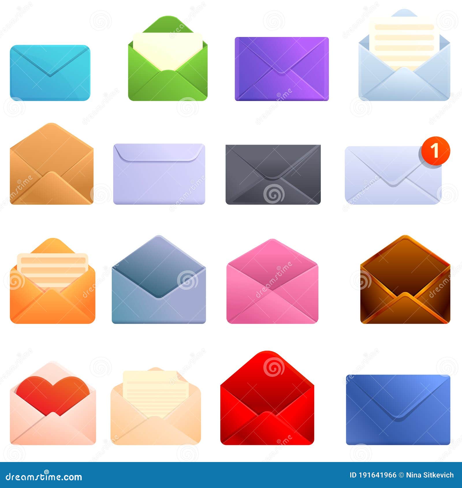 Envelope Icons Set, Cartoon Style Stock Vector - Illustration of ...