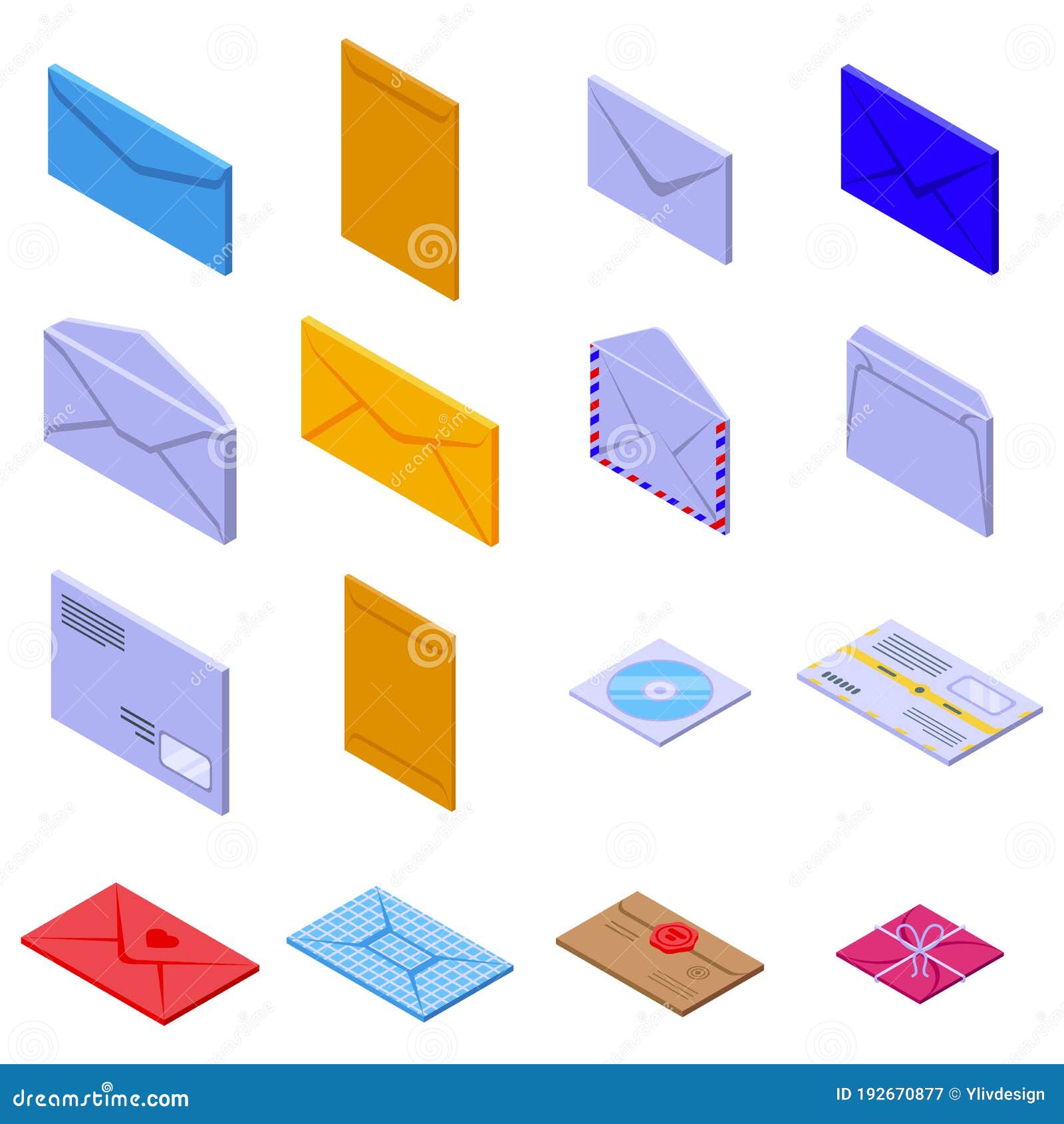 Envelope Icons Set, Isometric Style Stock Vector - Illustration of ...