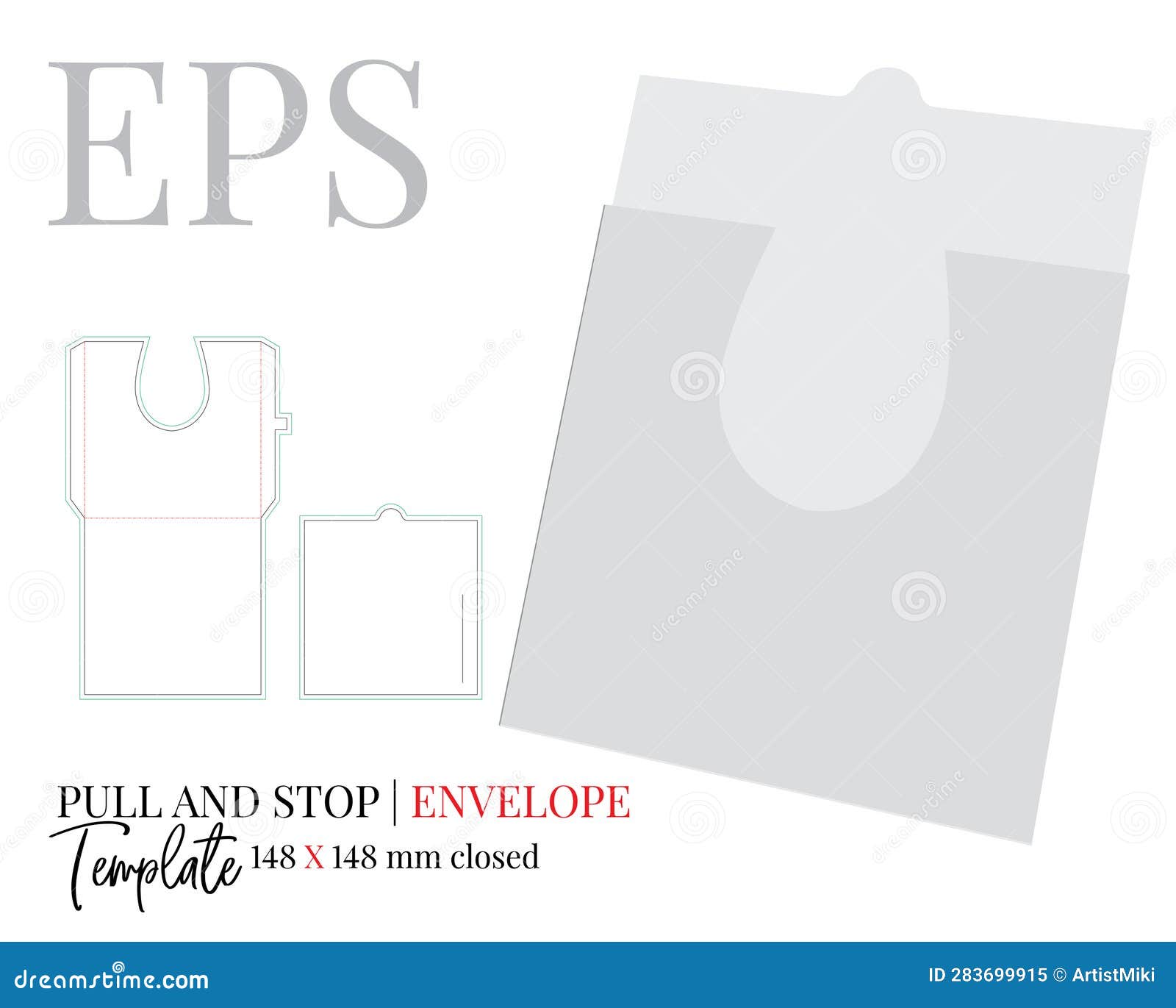 Envelope and Invitation Pull and Stop Template, Vector with Die Cut ...