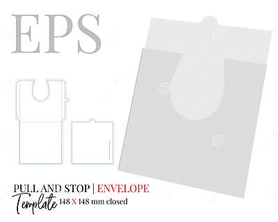 Envelope and Invitation Pull and Stop Template, Vector with Die Cut ...