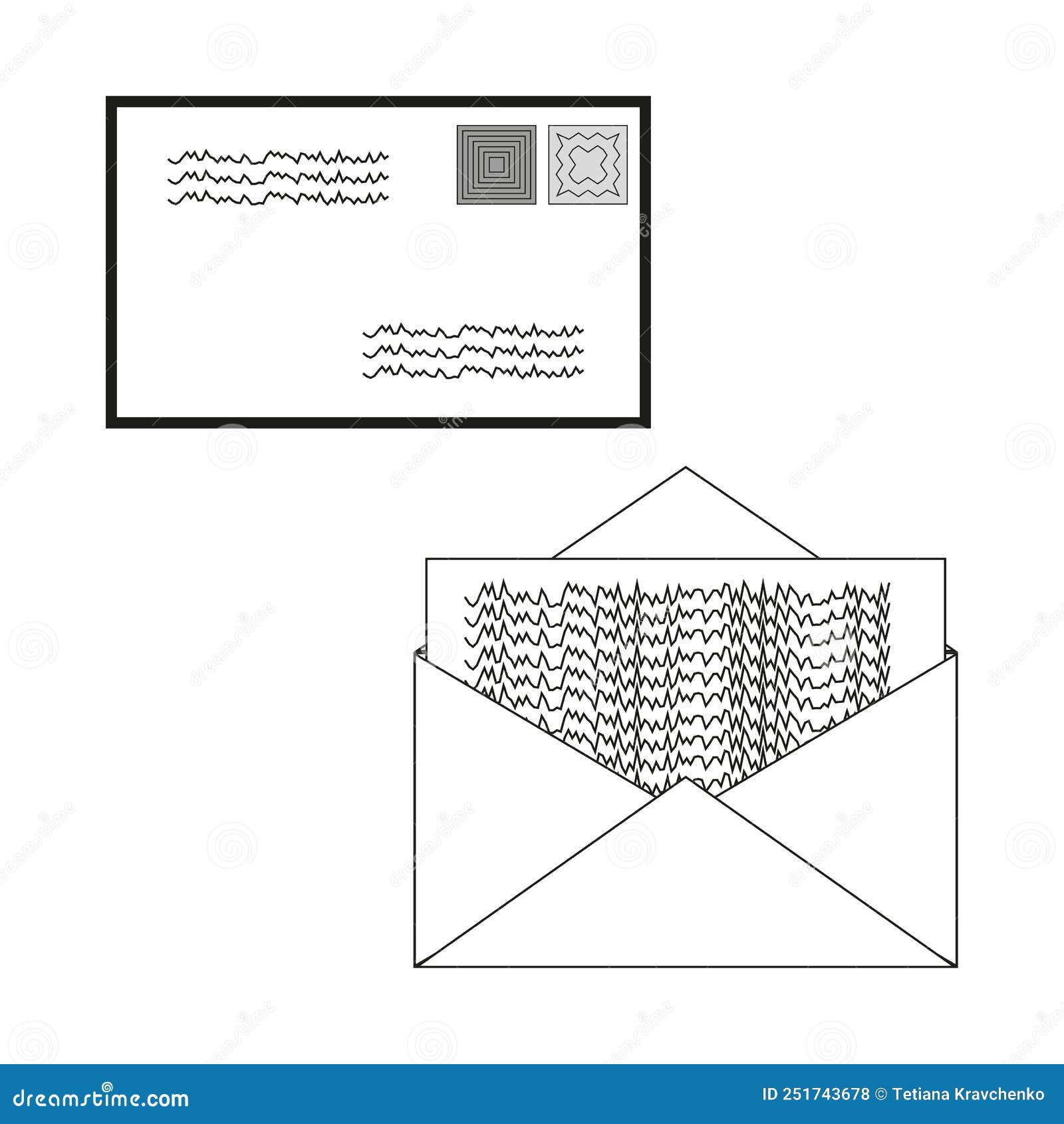 Envelope Letter Address in Sketch Style. Empty Postcard.Vector ...