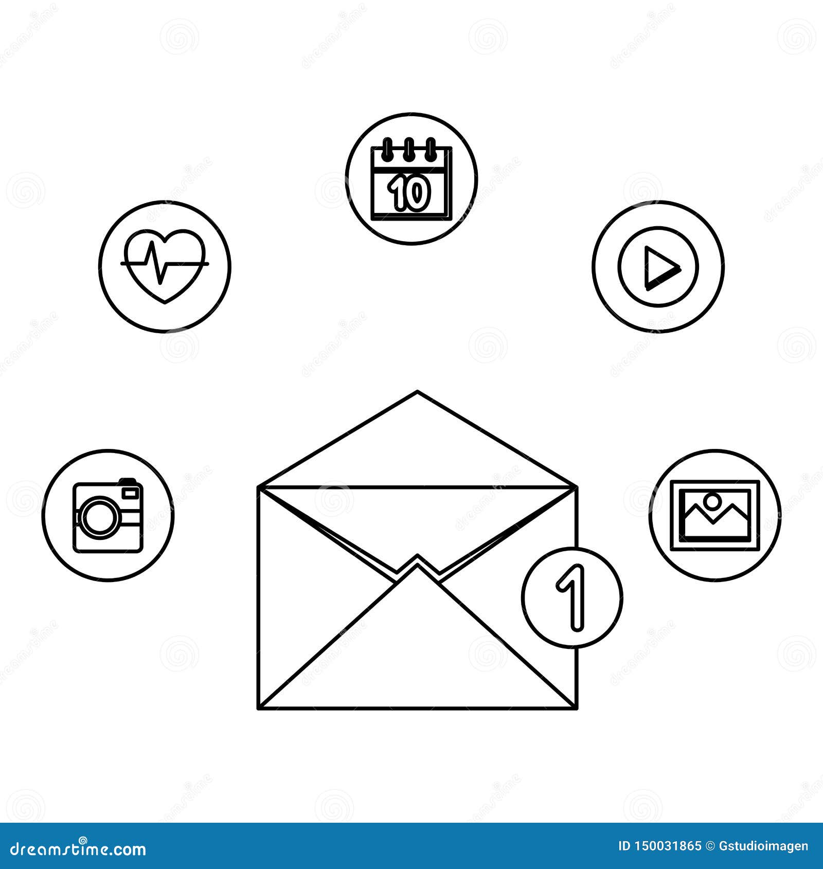 Envelope Mail with Counter and Apps Menu Stock Illustration ...