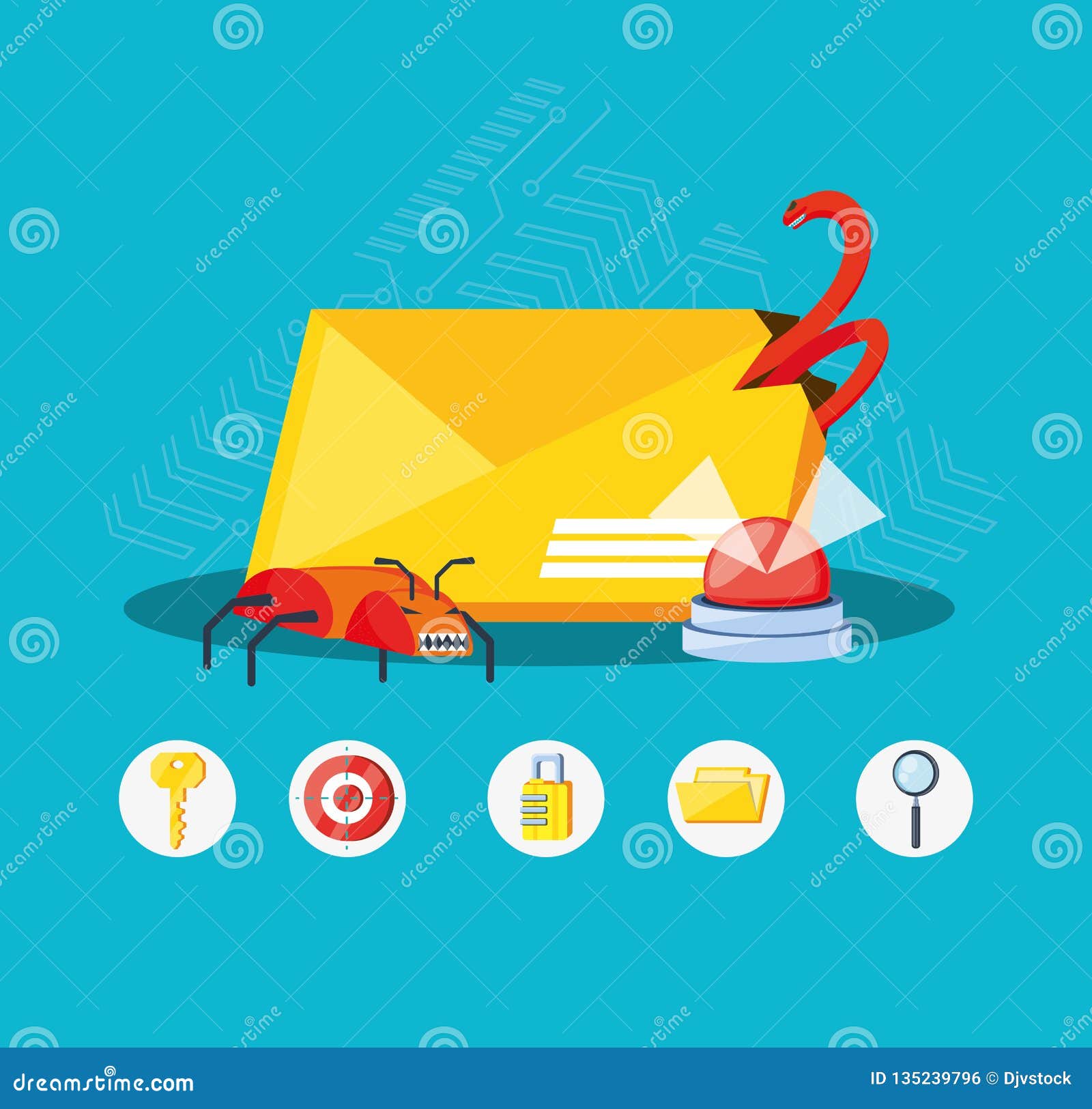 Envelope Mail with Set Icons Cyber Security Stock Vector - Illustration ...