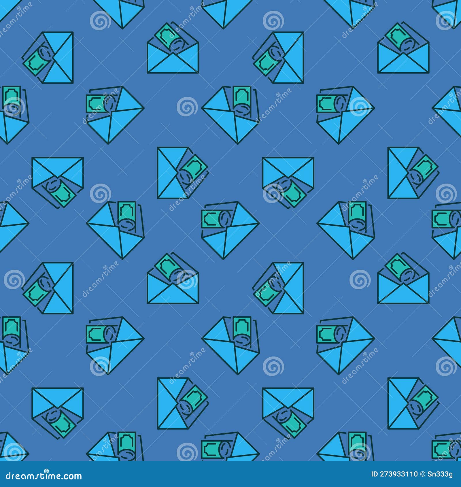Envelope with Money Vector Blue Line Seamless Pattern Stock ...