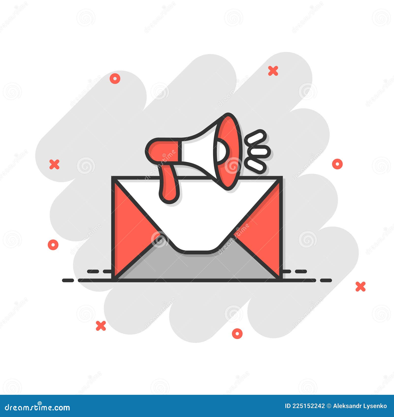 Envelope Notification Icon in Comic Style. Email with Speaker Cartoon ...