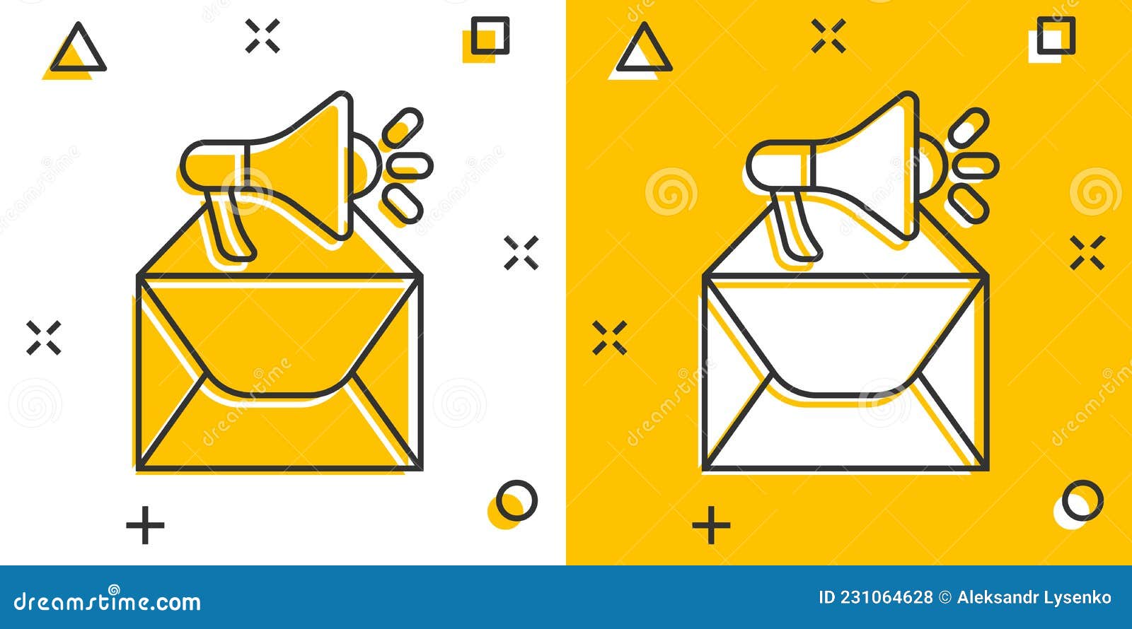 Envelope Notification Icon in Comic Style. Email with Speaker Cartoon ...