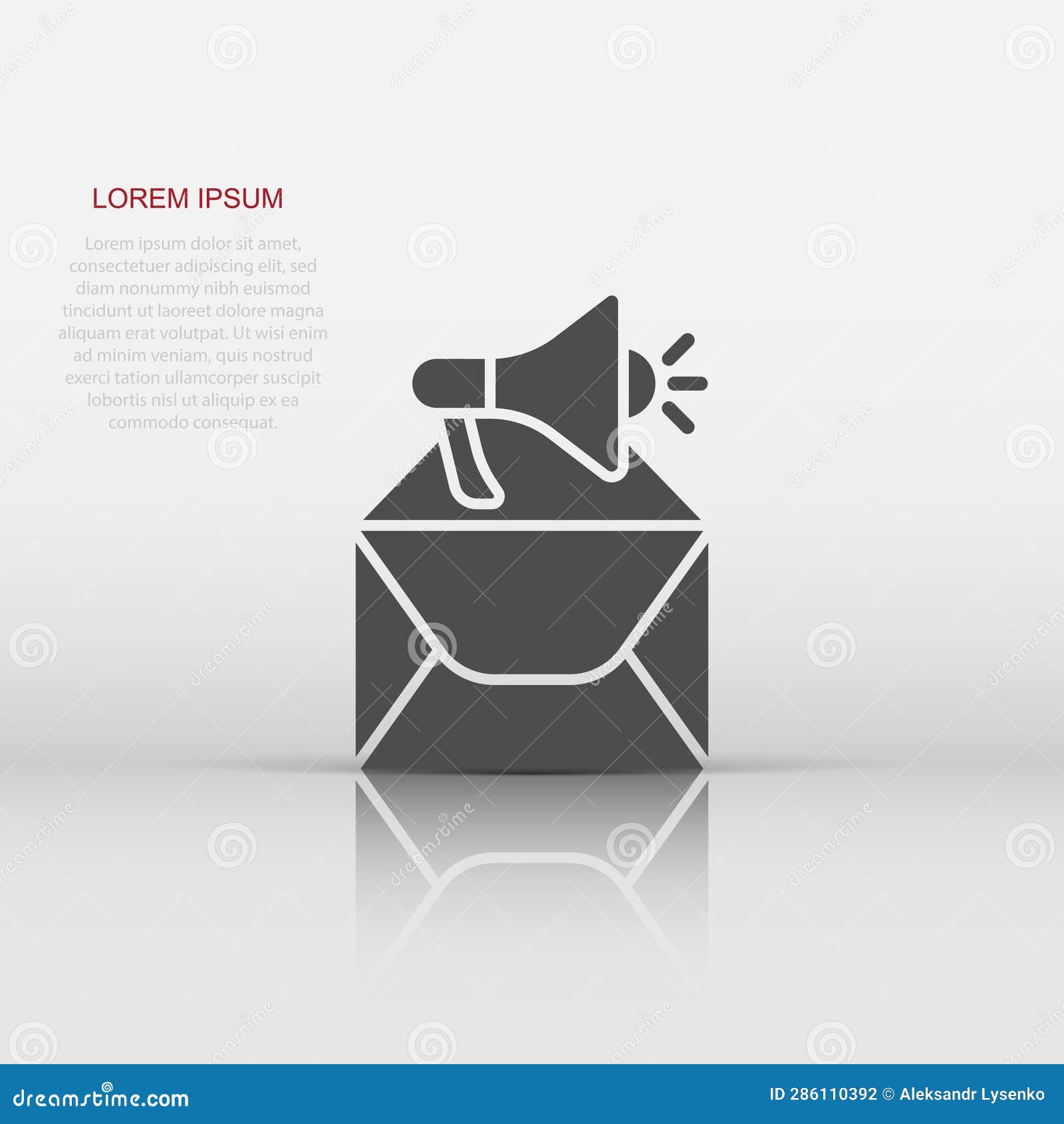 Envelope Notification Icon in Flat Style. Email with Speaker Vector ...
