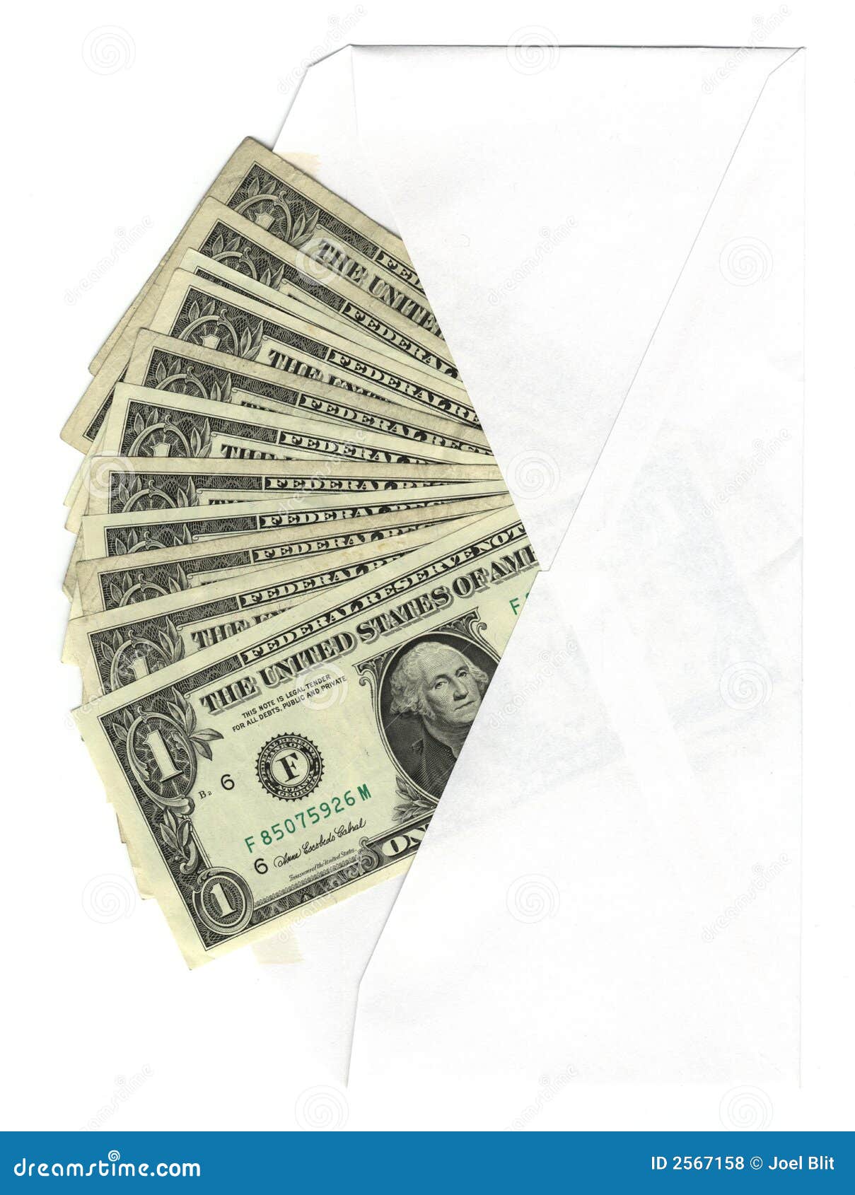 Envelope with One Dollar Bills Stock Photo - Image of bills, payment ...