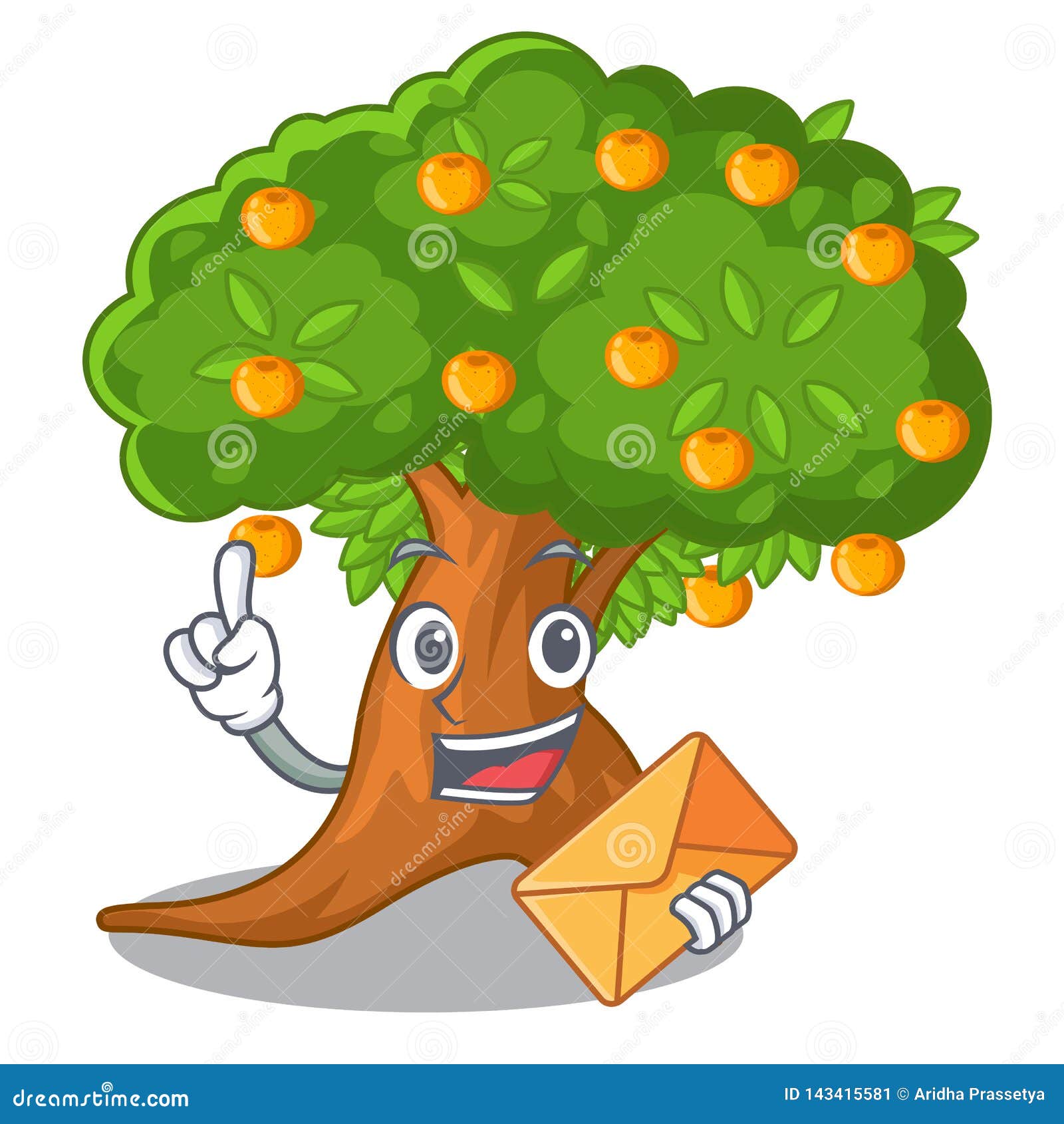 With Envelope Orange Tree in the Character Shape Stock Vector ...