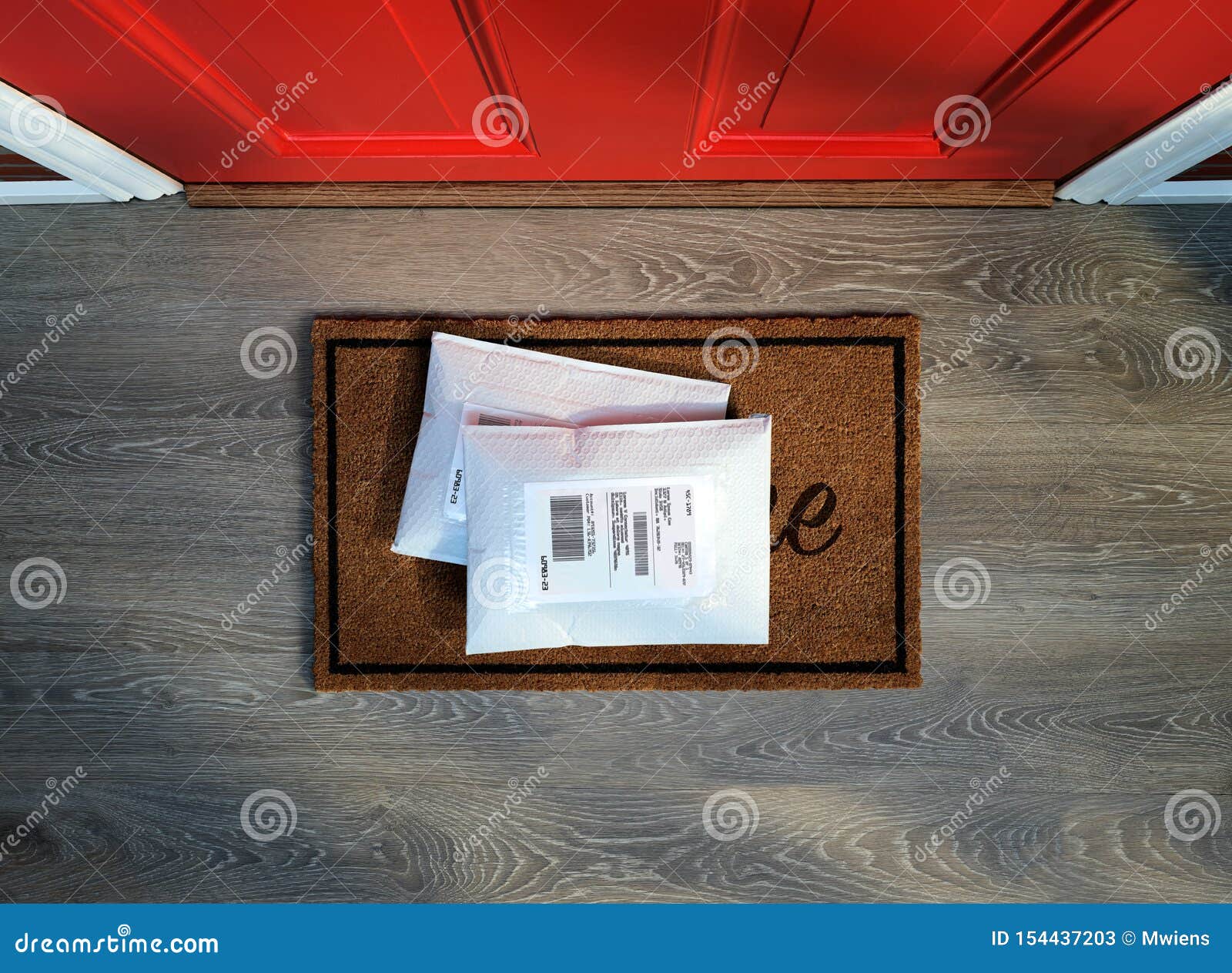 Envelope Packages Delivered To Door Step. Stock Image - Image of ...