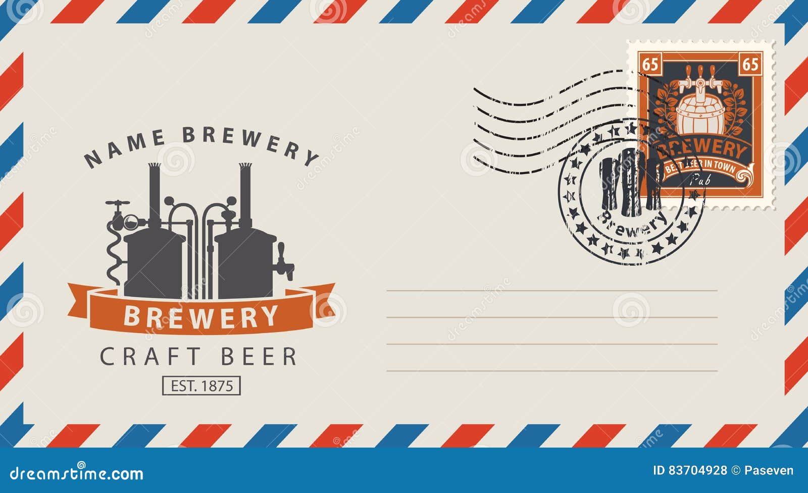 Envelope with a Postage Stamp for a Beer Pub Stock Vector ...