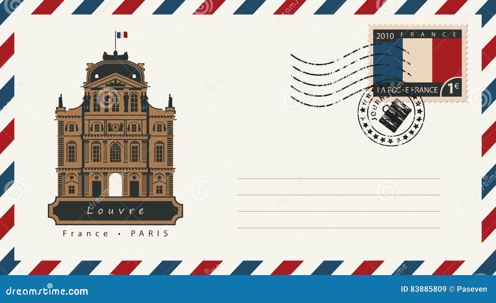 Envelope with a Postage Stamp with Louvre Stock Vector - Illustration ...