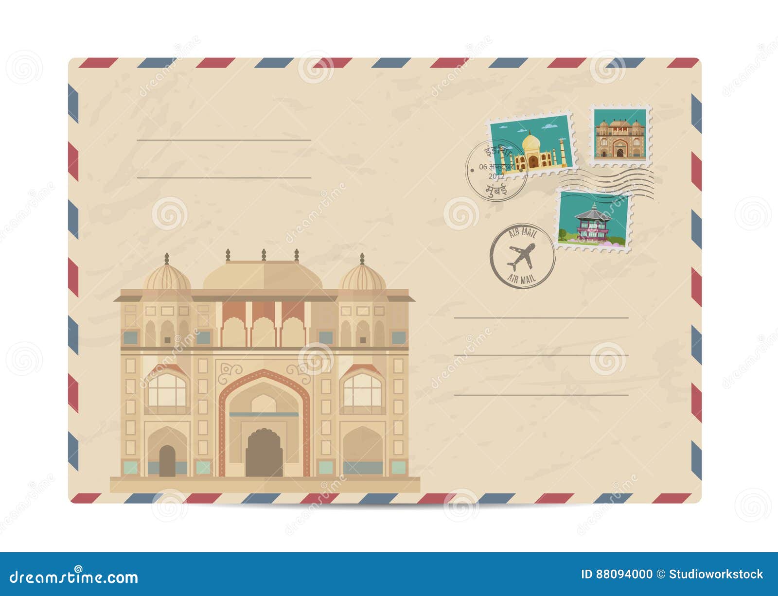 Envelope Postal Do Vintage Com Selos Ilustração do Vetor - Ilustração ...