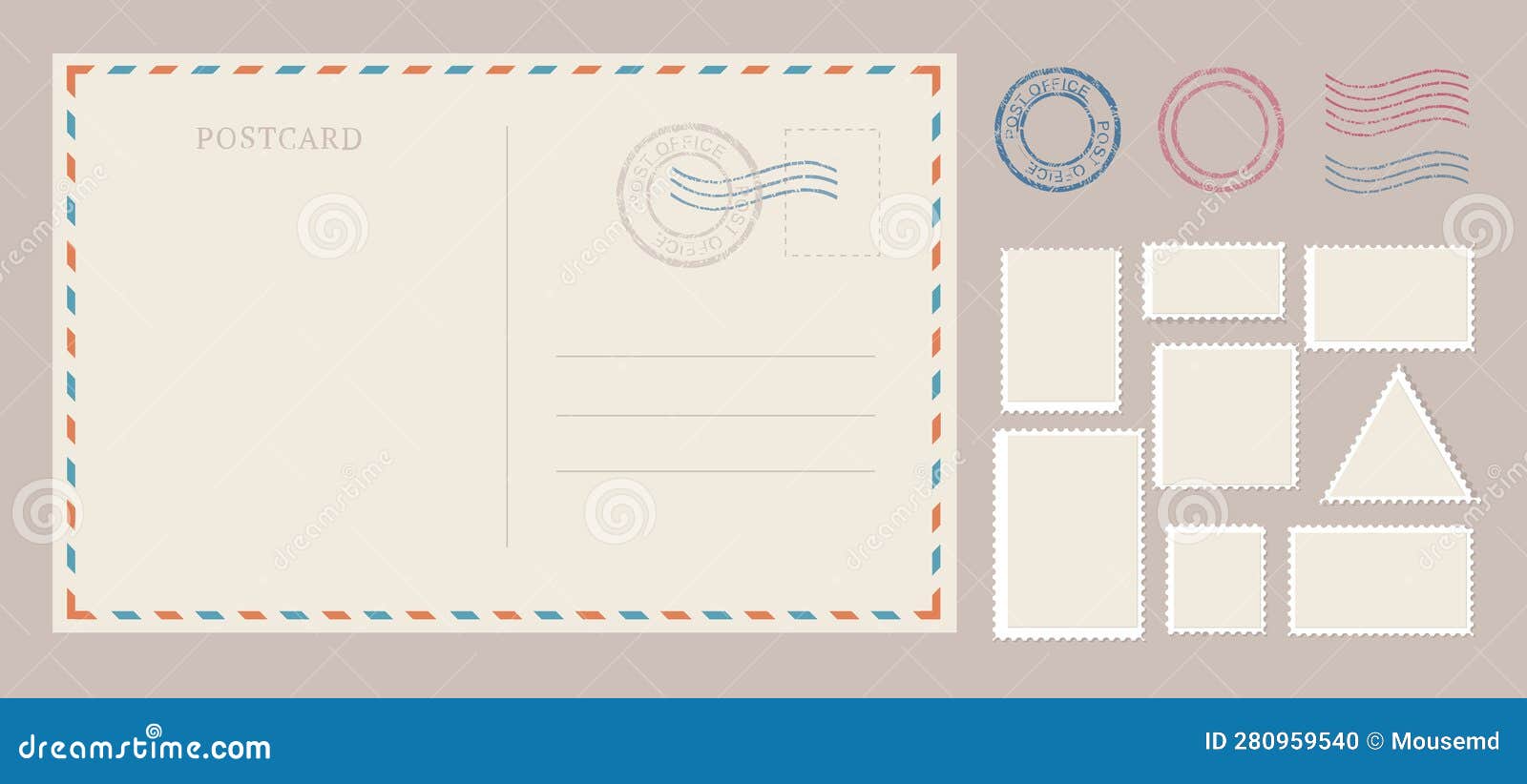 Envelope Postcard Template with Different Types Mail Stamp and Paper ...