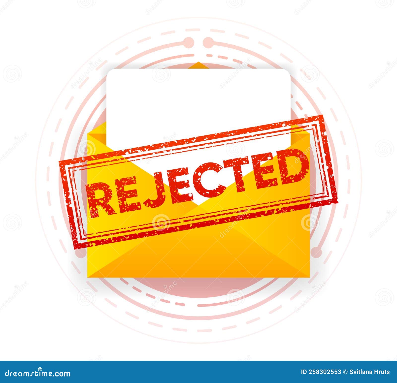 Envelope with a Rejected Letter. Opened Envelope and Document with Red ...