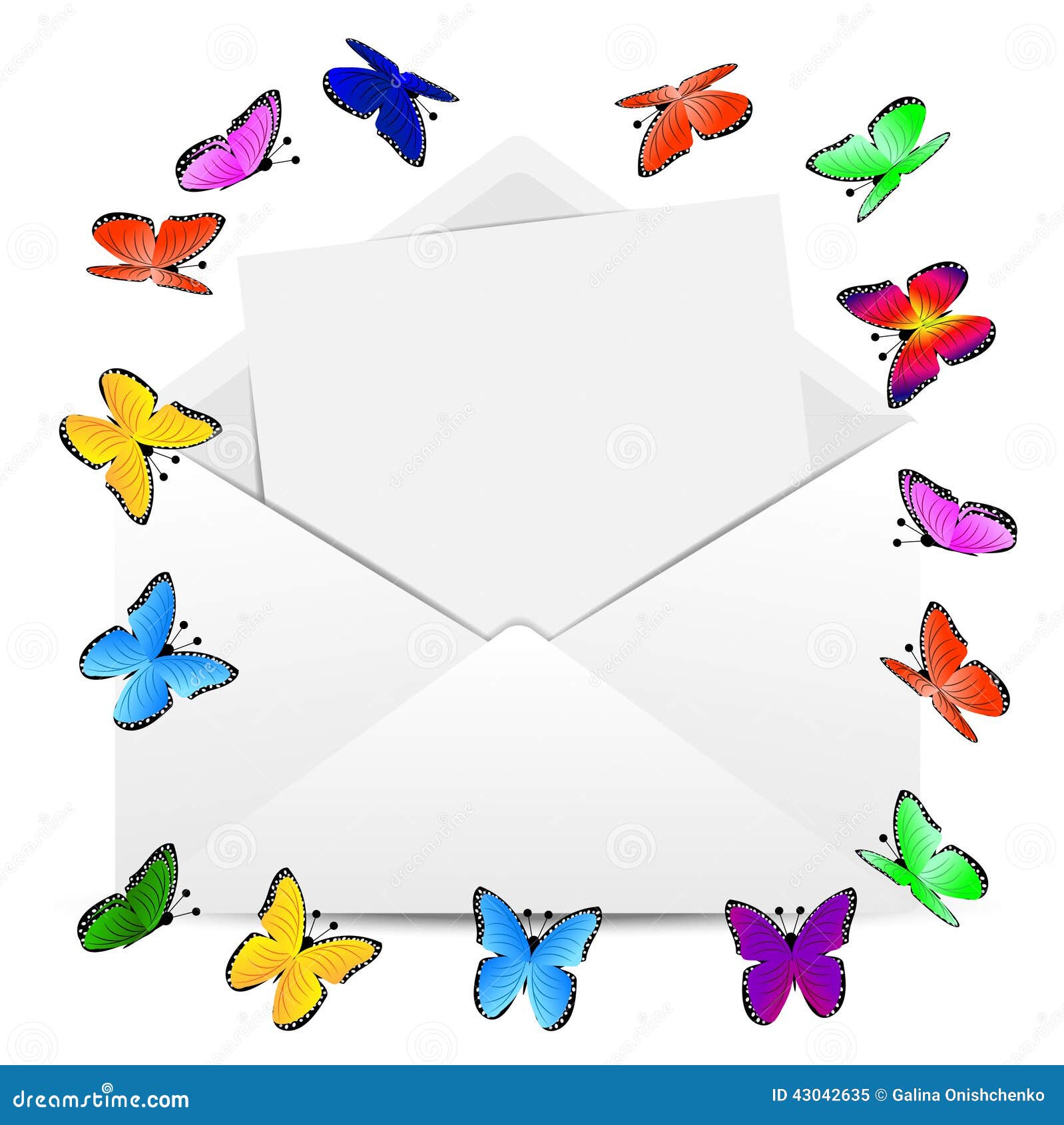 Envelope with the Sheet of Paper and Butterflies Stock Vector ...
