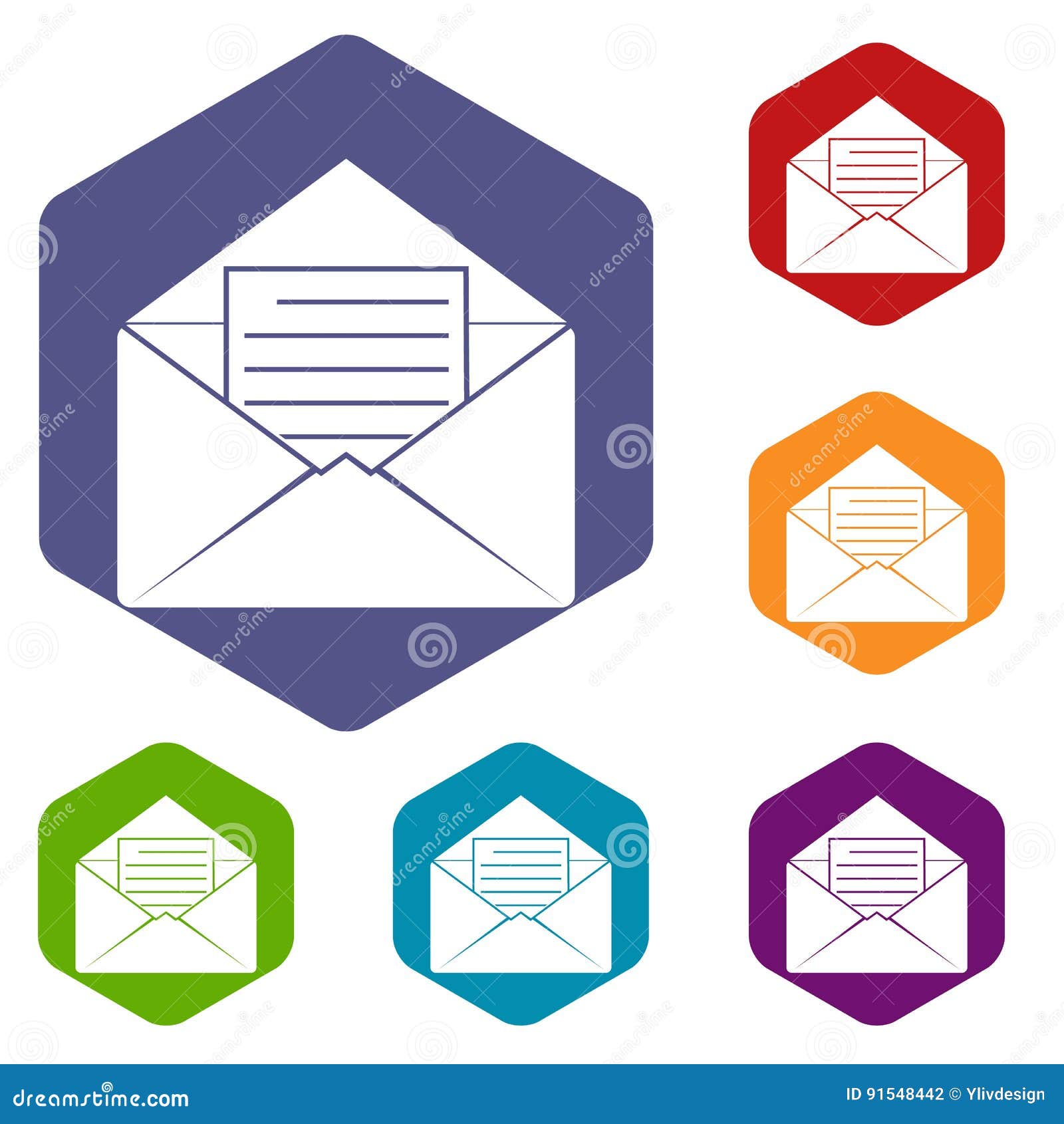 Envelope with Sheet of Paper Icons Set Hexagon Stock Vector ...