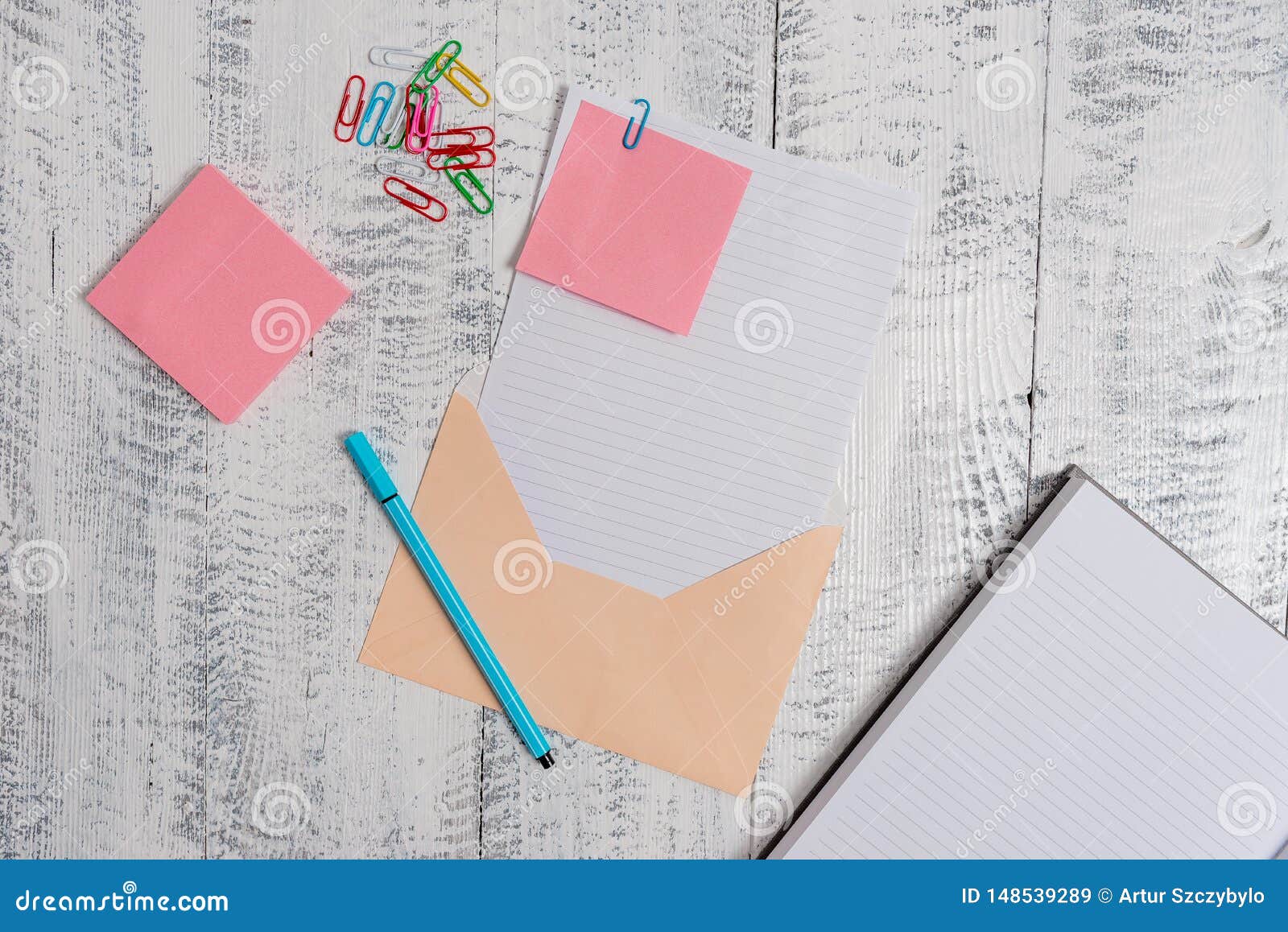 Front View Open Colored Rectangular Envelope Blank Sheet Paper Sticky ...