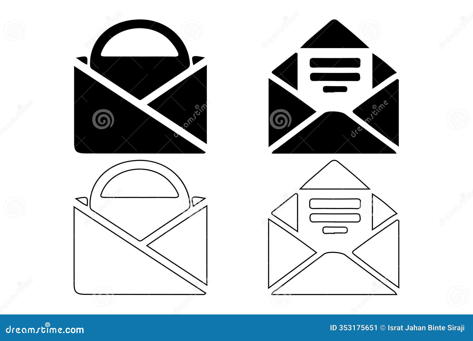 Envelope Silhouette Icon, Envelope Line Art Vector Image Stock ...