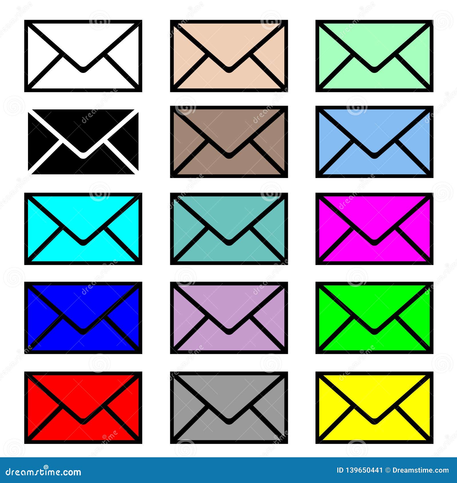 Envelope Vector Icon, Mail Sign, Message Symbol, Flat Mail Set Stock ...