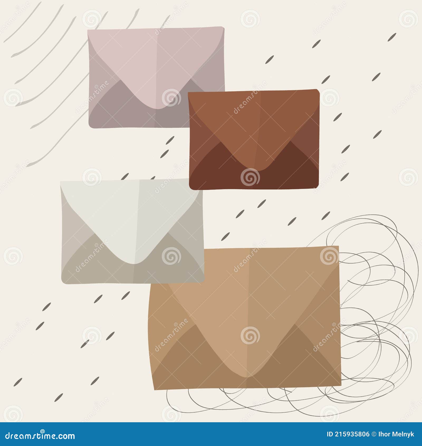 Envelopes cartoon set stock vector. Illustration of postmark - 215935806