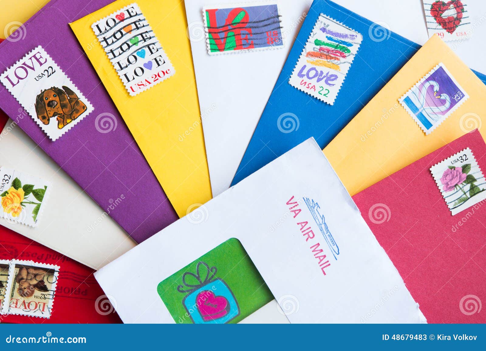 Envelopes of Different Colors with Love Stamps Editorial Stock Photo ...