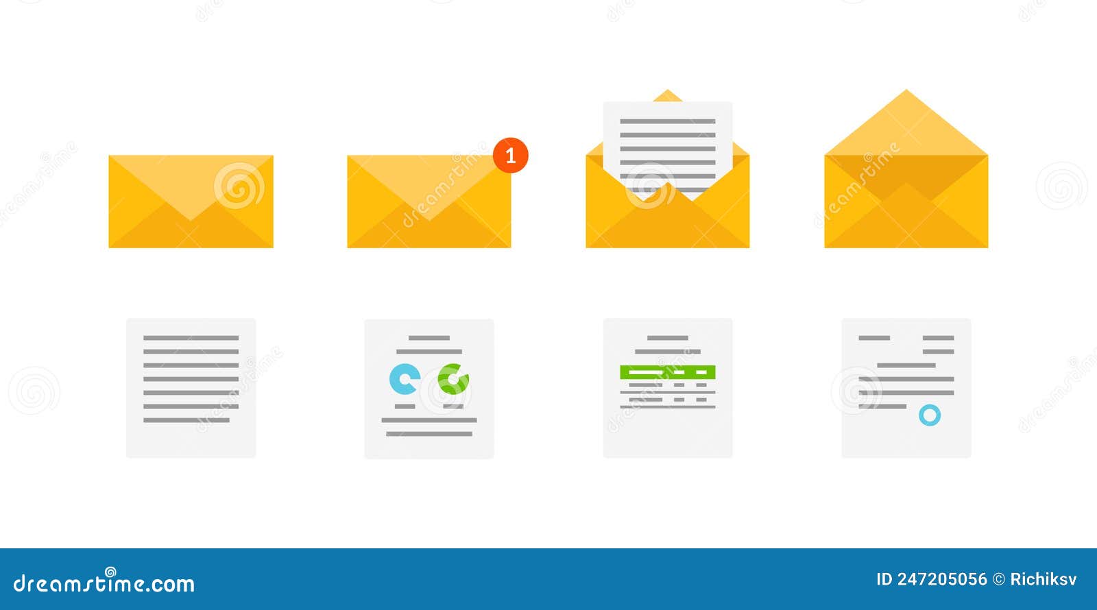 Envelopes Icons with Documents Stock Illustration - Illustration of ...