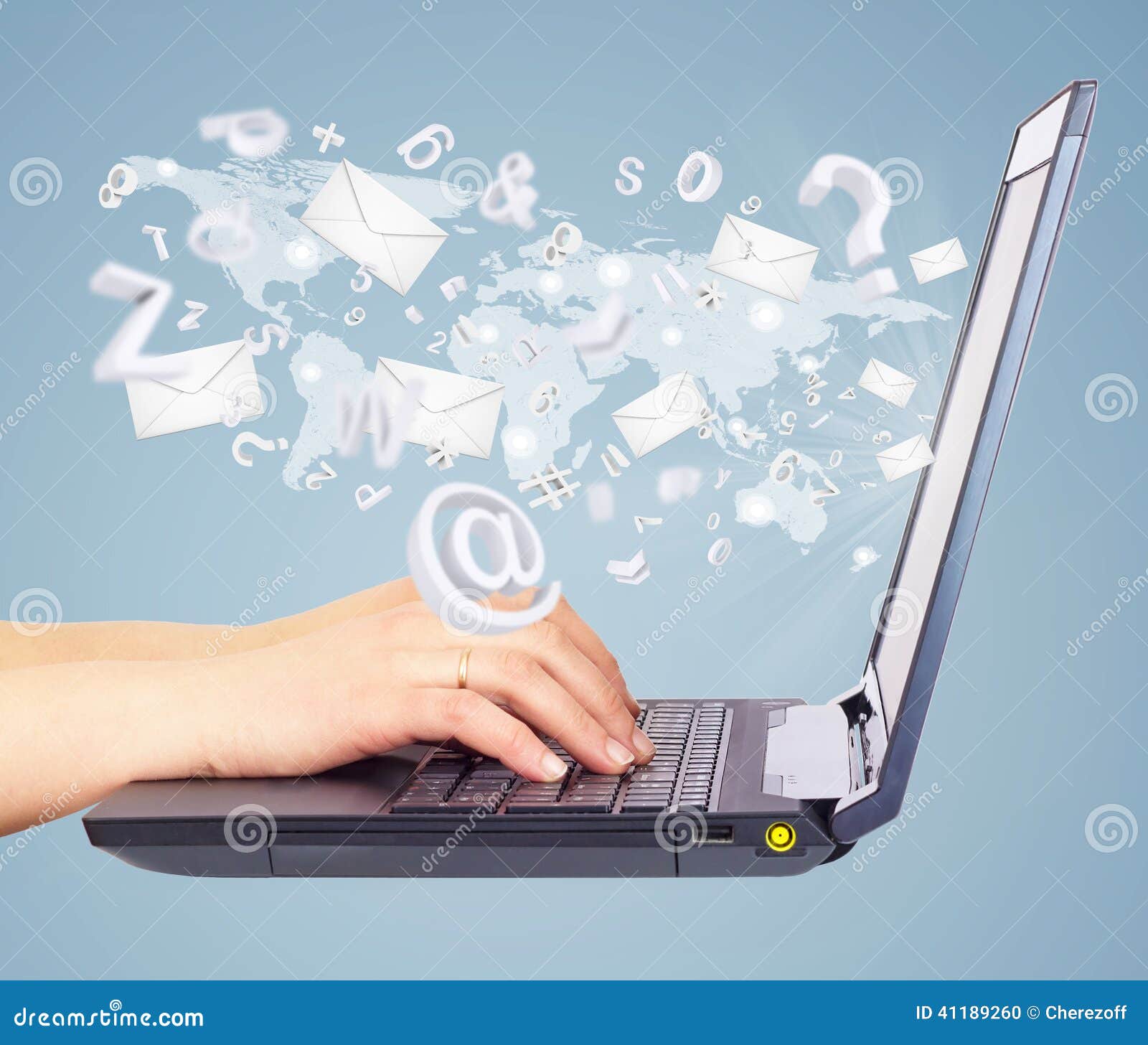 Envelopes and Letters are Emitted from Open Laptop Stock Photo - Image ...
