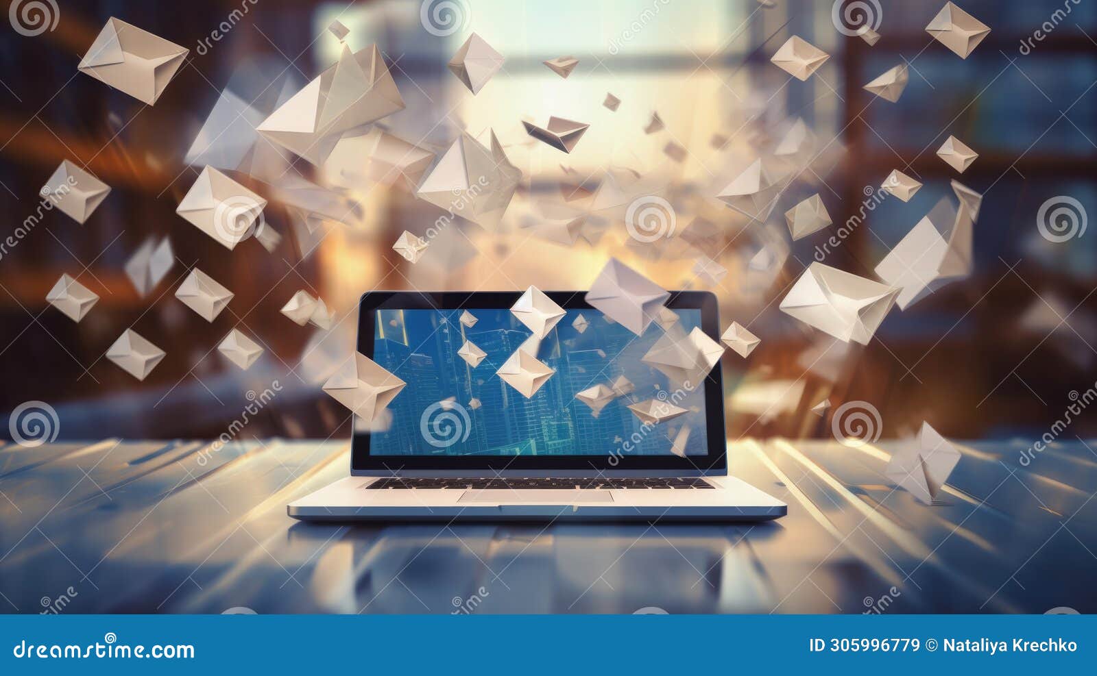 Envelopes with Letters Fly Out of the Laptop Screen Stock Image - Image ...