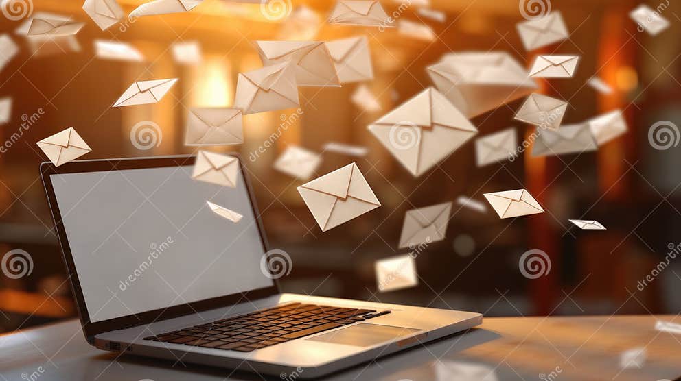 Envelopes with Letters Fly Out of the Laptop Screen Stock Illustration ...
